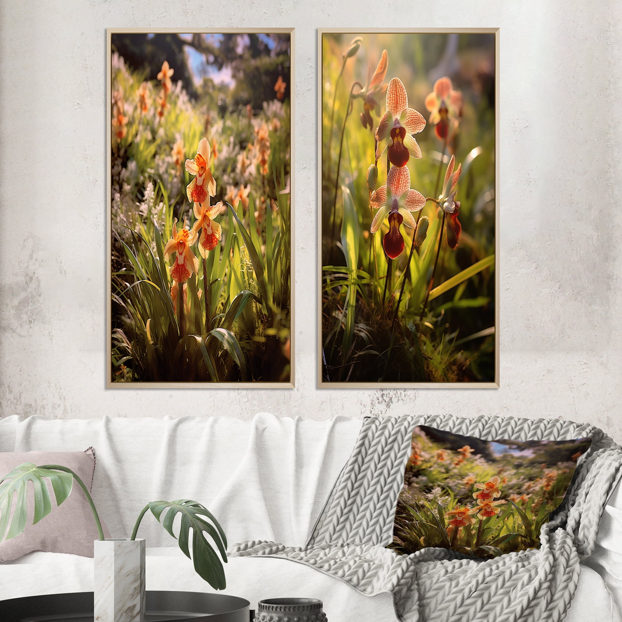Designart "Orange Green Exotic Orchids Elegance Tropical Blooms" Floral ...