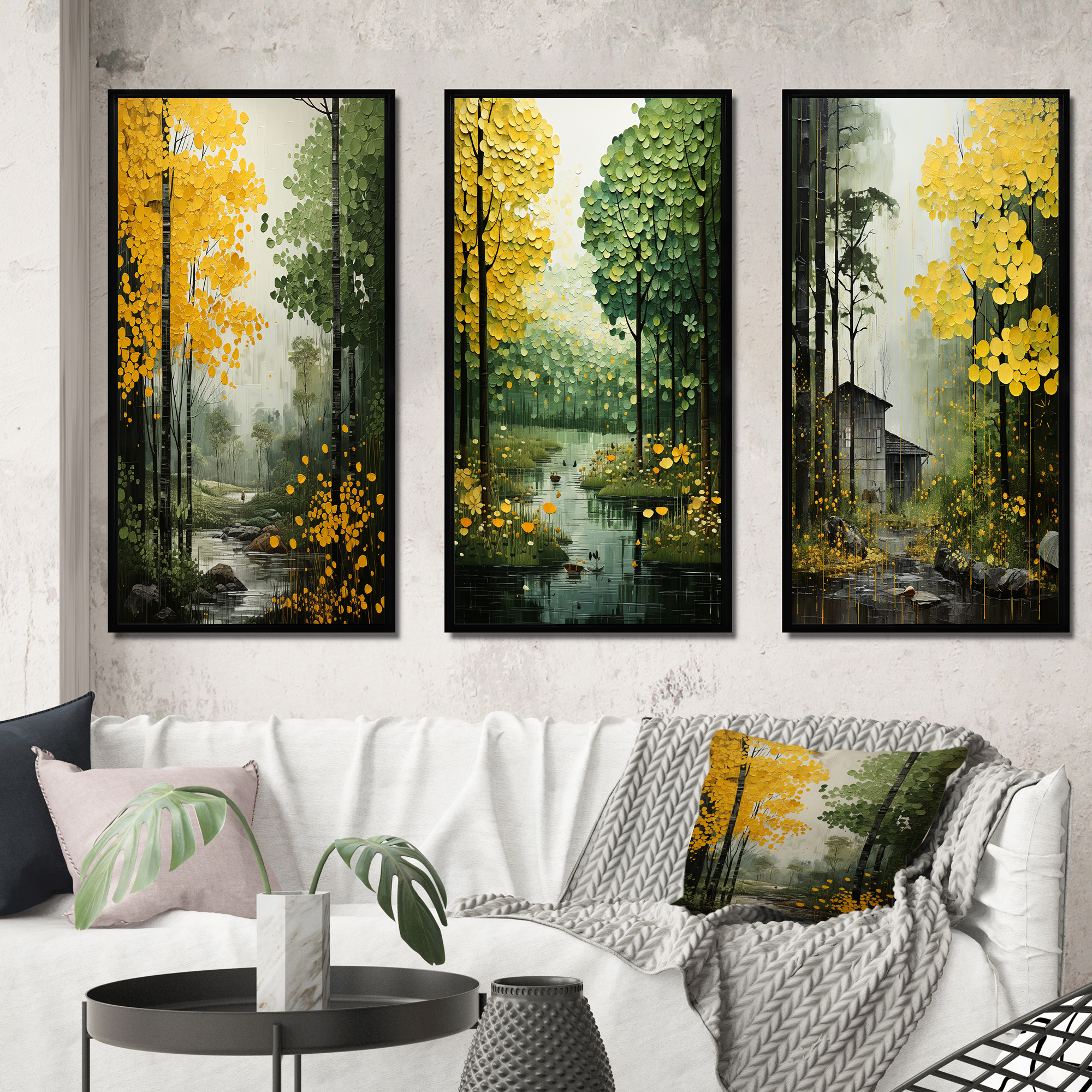 Designart "Orange Green Trees Canopy Collage II" Cottage Framed Wall ...