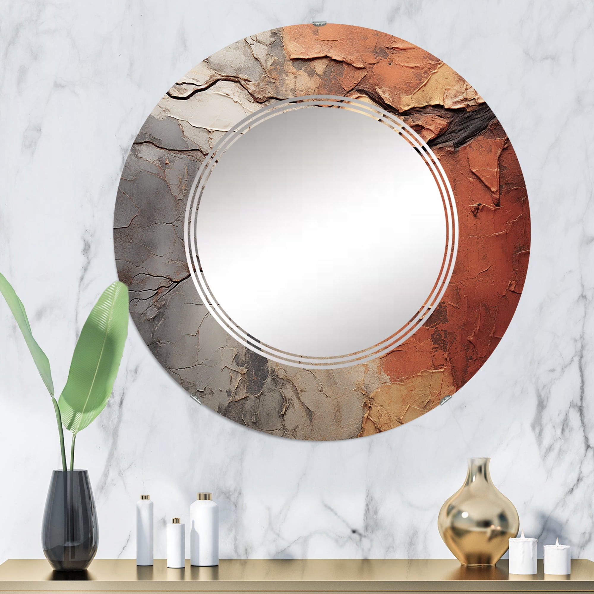 Designart "Orange Grey Abstract Redwood Tree composition" Modern Round ...