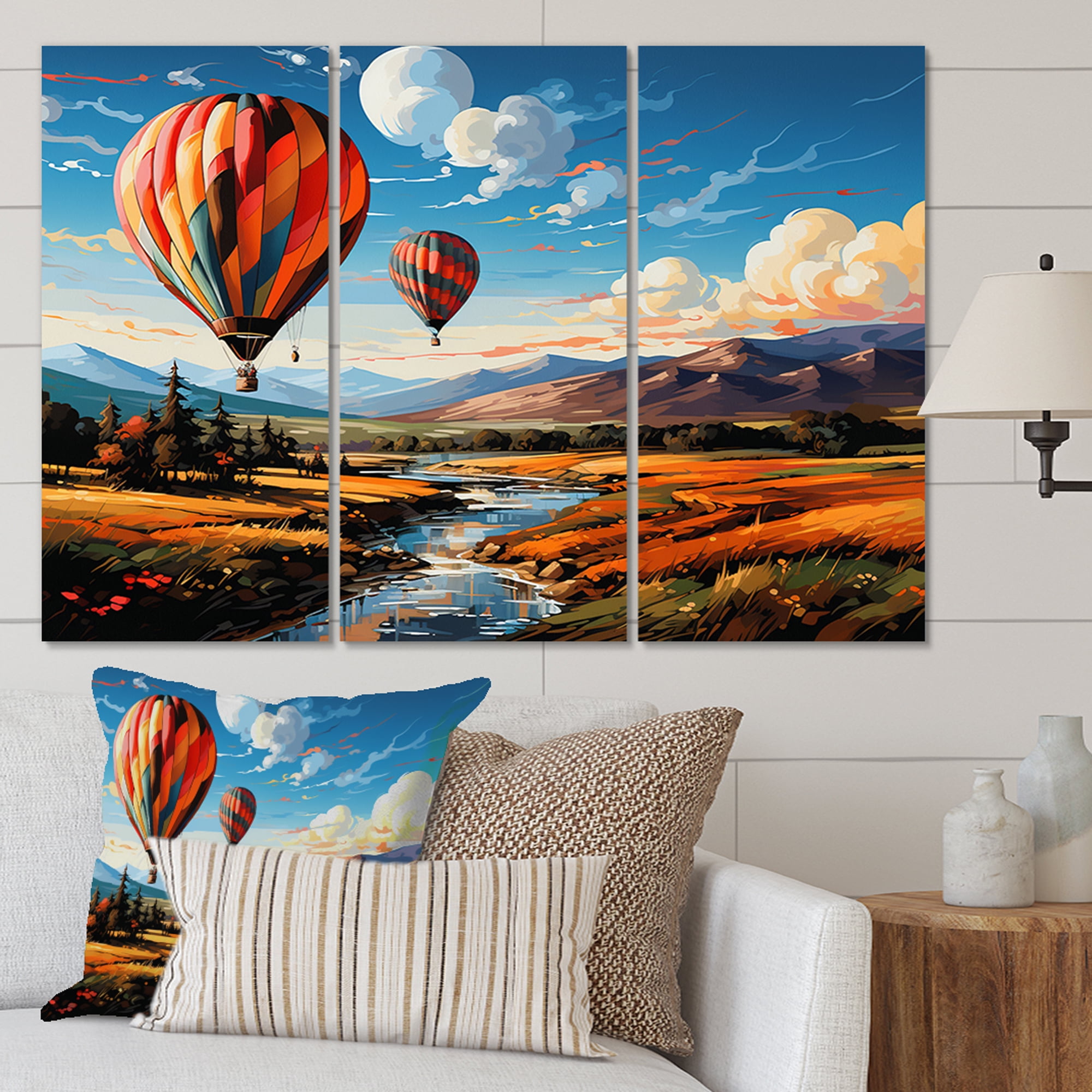 Designart "Orange Hot Air Ballon Bold horizon I" Hot Air Balloon Metal Art Print Set - Walmart.com