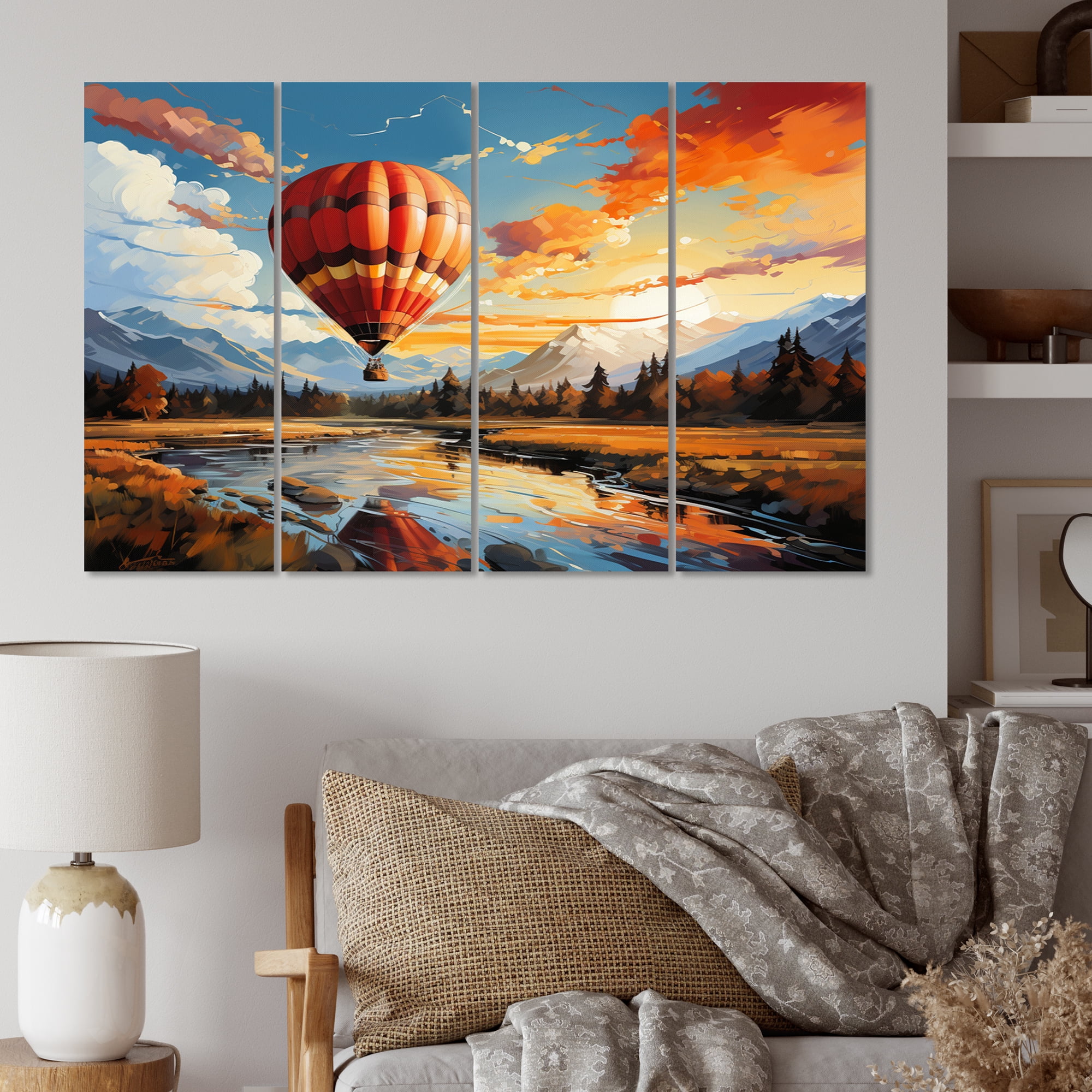 Designart "Orange Hot Air Ballon Bold horizon II" Hot Air Balloon Metal ...