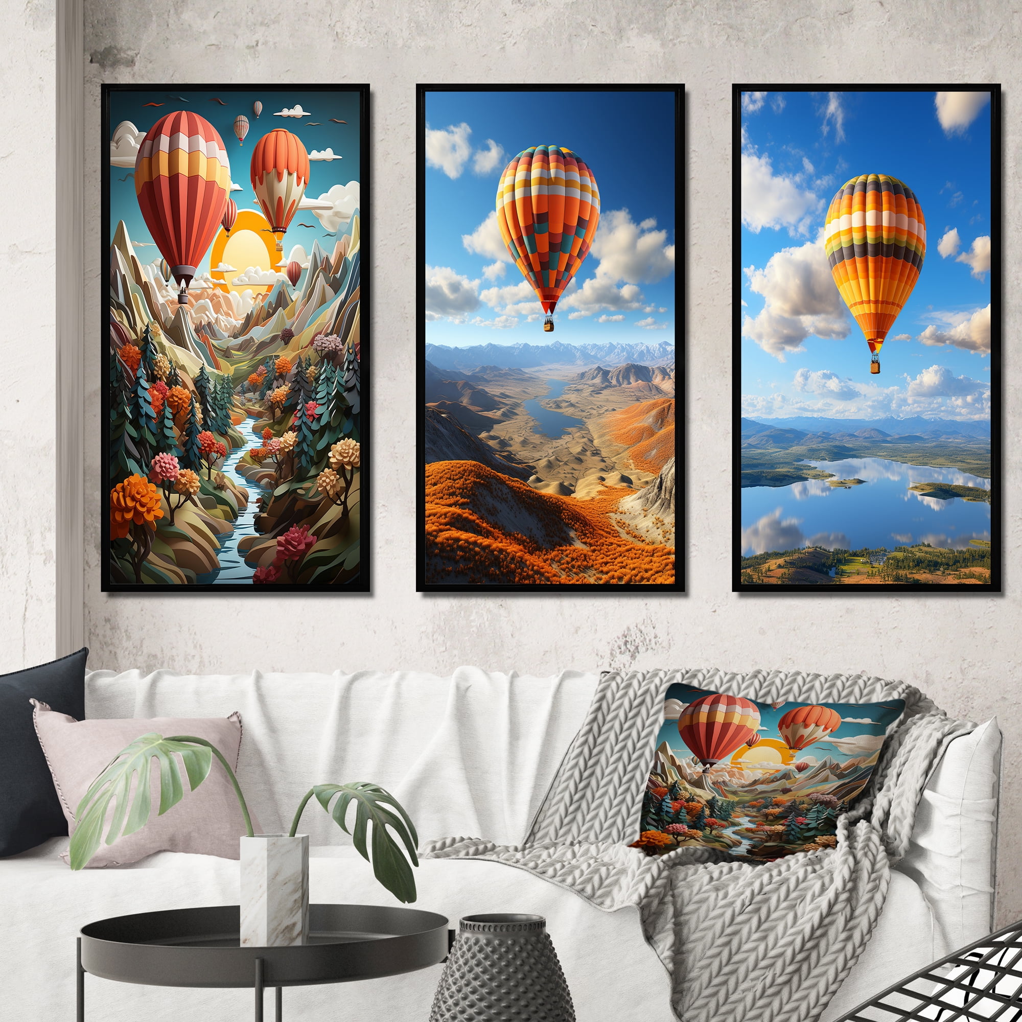 Designart "Orange Hot Air Ballon composition I" Hot Air Balloon Framed ...