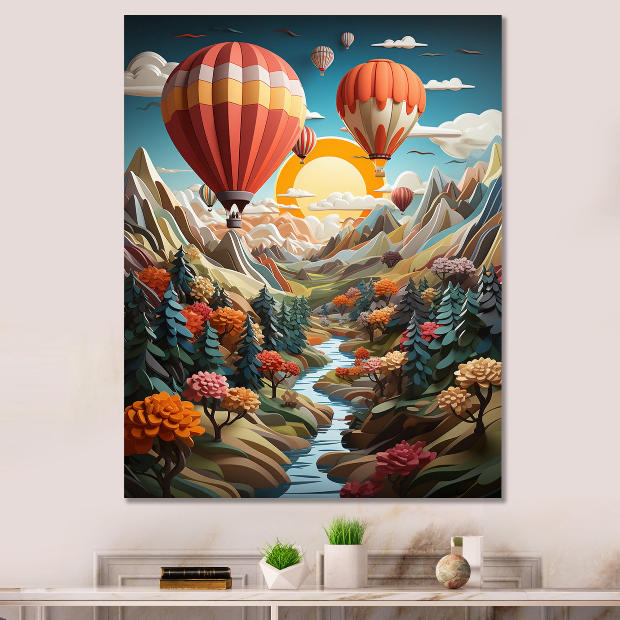 Designart "Orange Hot Air Ballon composition I" Hot Air Balloon Wall ...