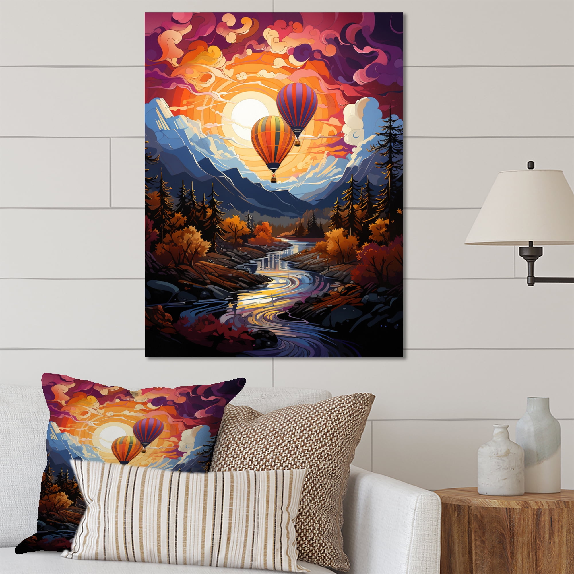Designart "Orange Hot Air Ballon composition II" Hot Air Balloon Metal ...