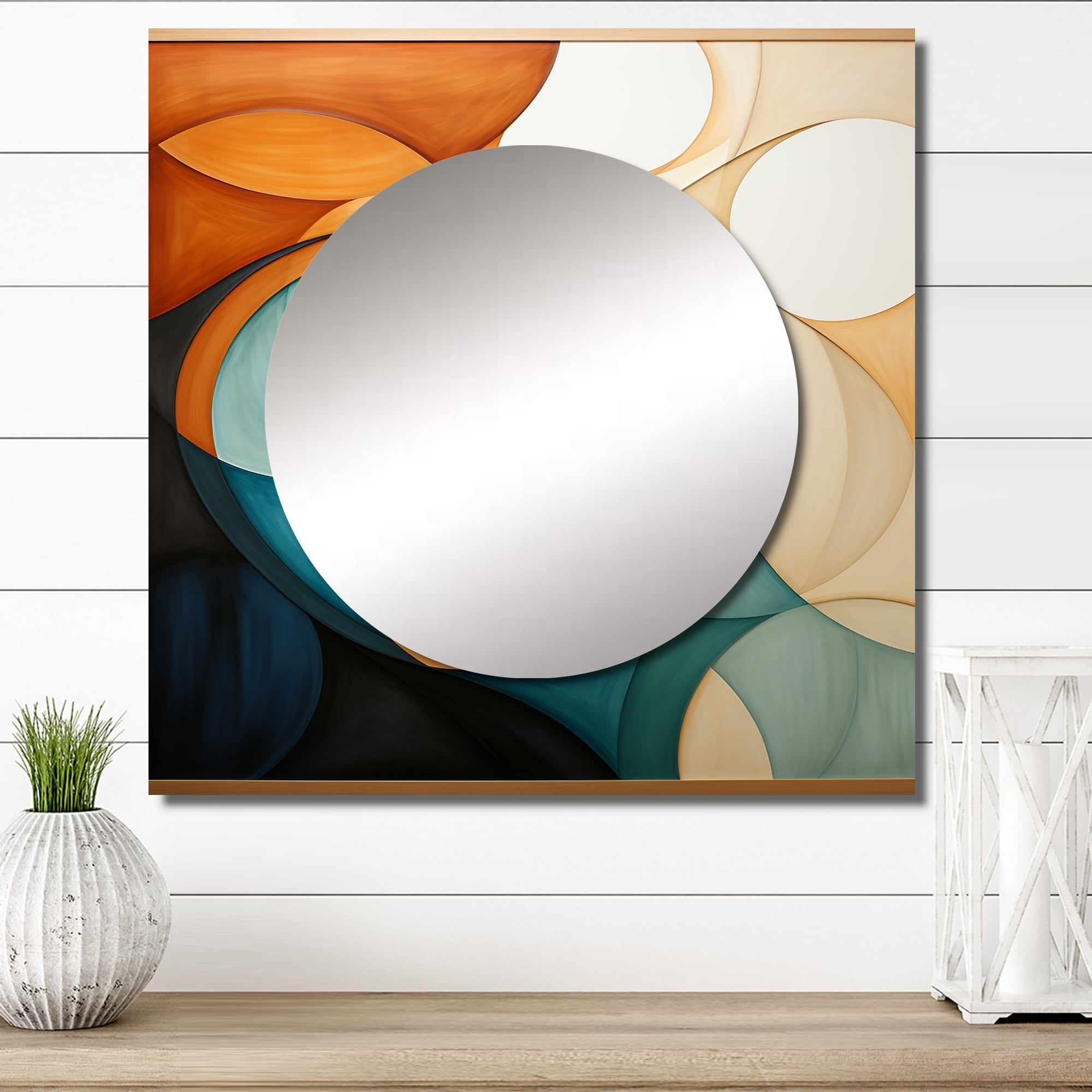 Designart "Orange Mid Century Organic euphony I" Abstract Square Mirror ...