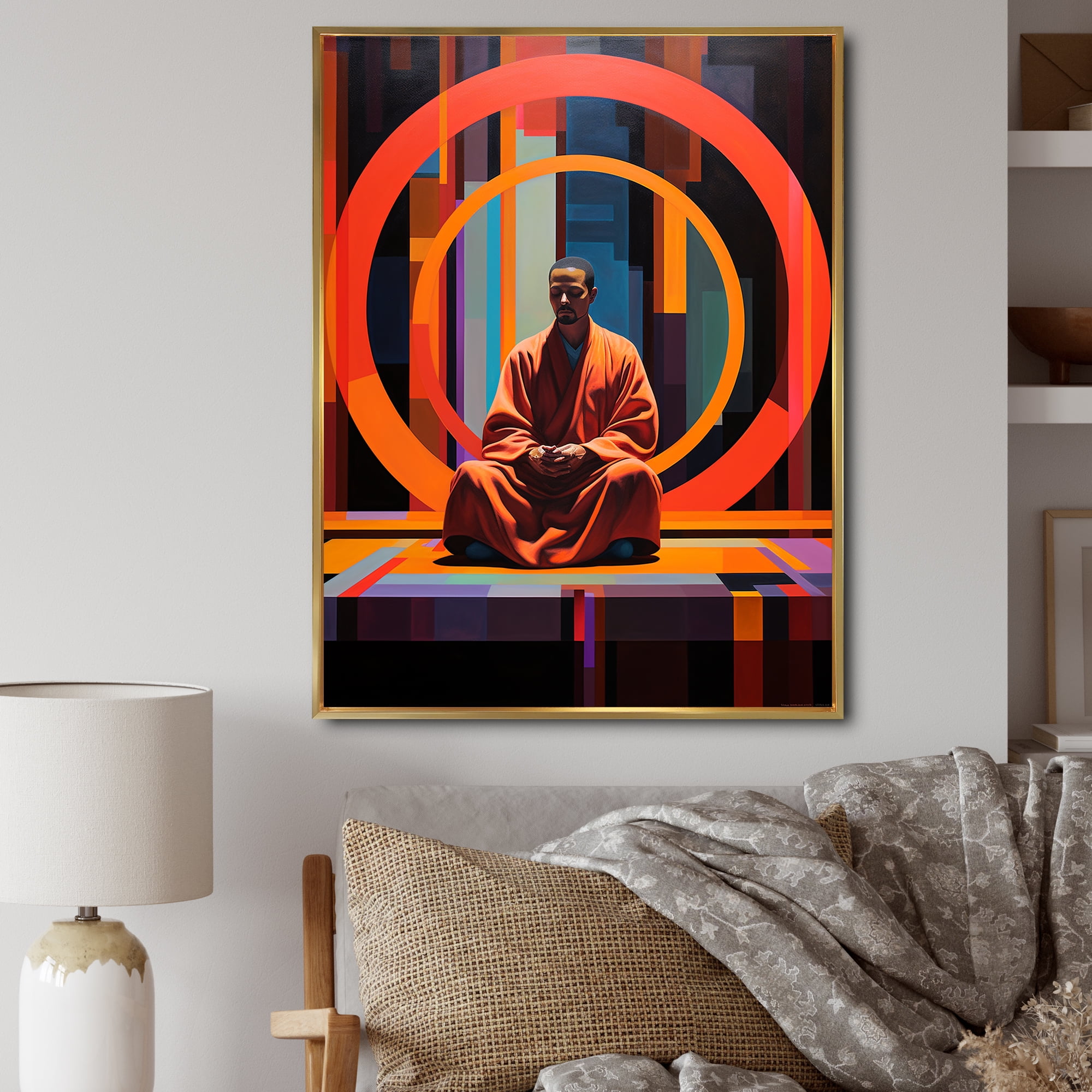 Designart "Orange Teal Meditation Charm Of Silence I" Portrait Floater ...