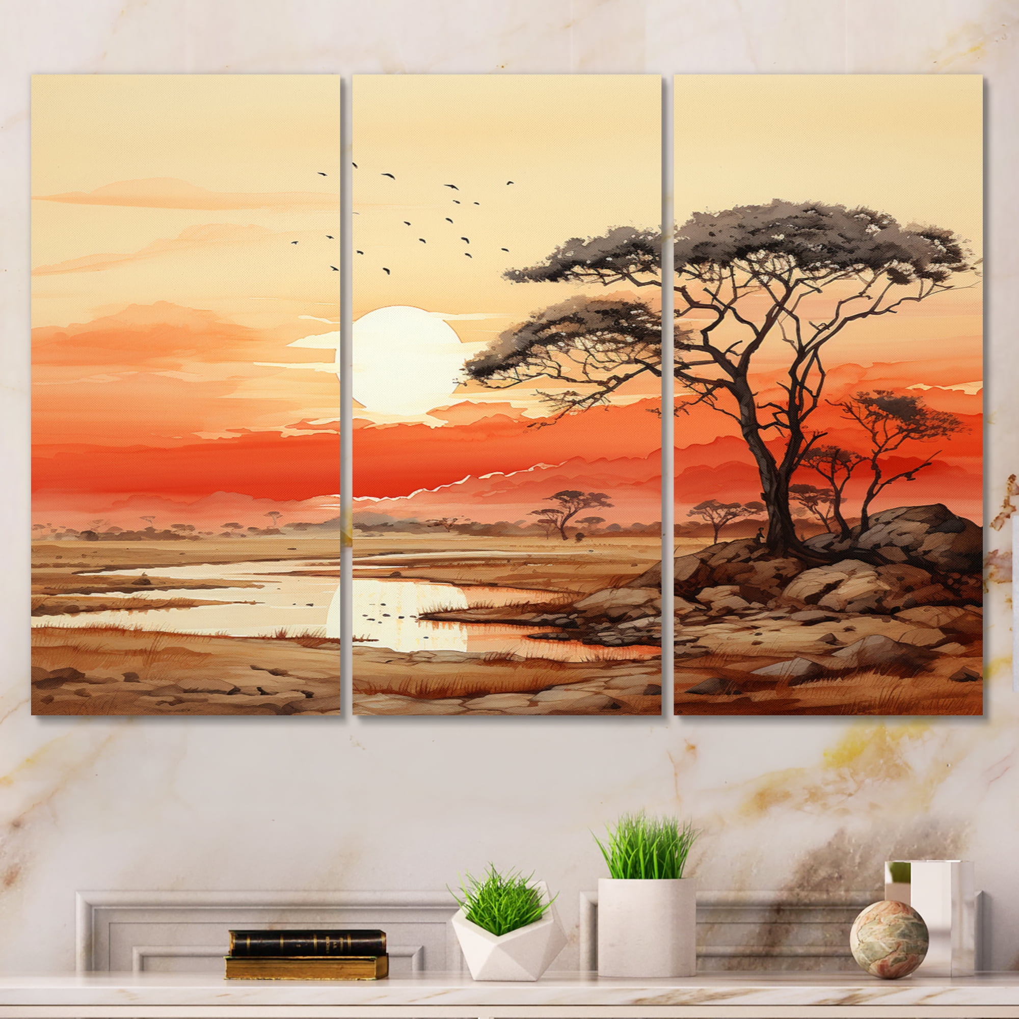 Designart "Orange Yellow African Landscape Savannah Radiance" African ...