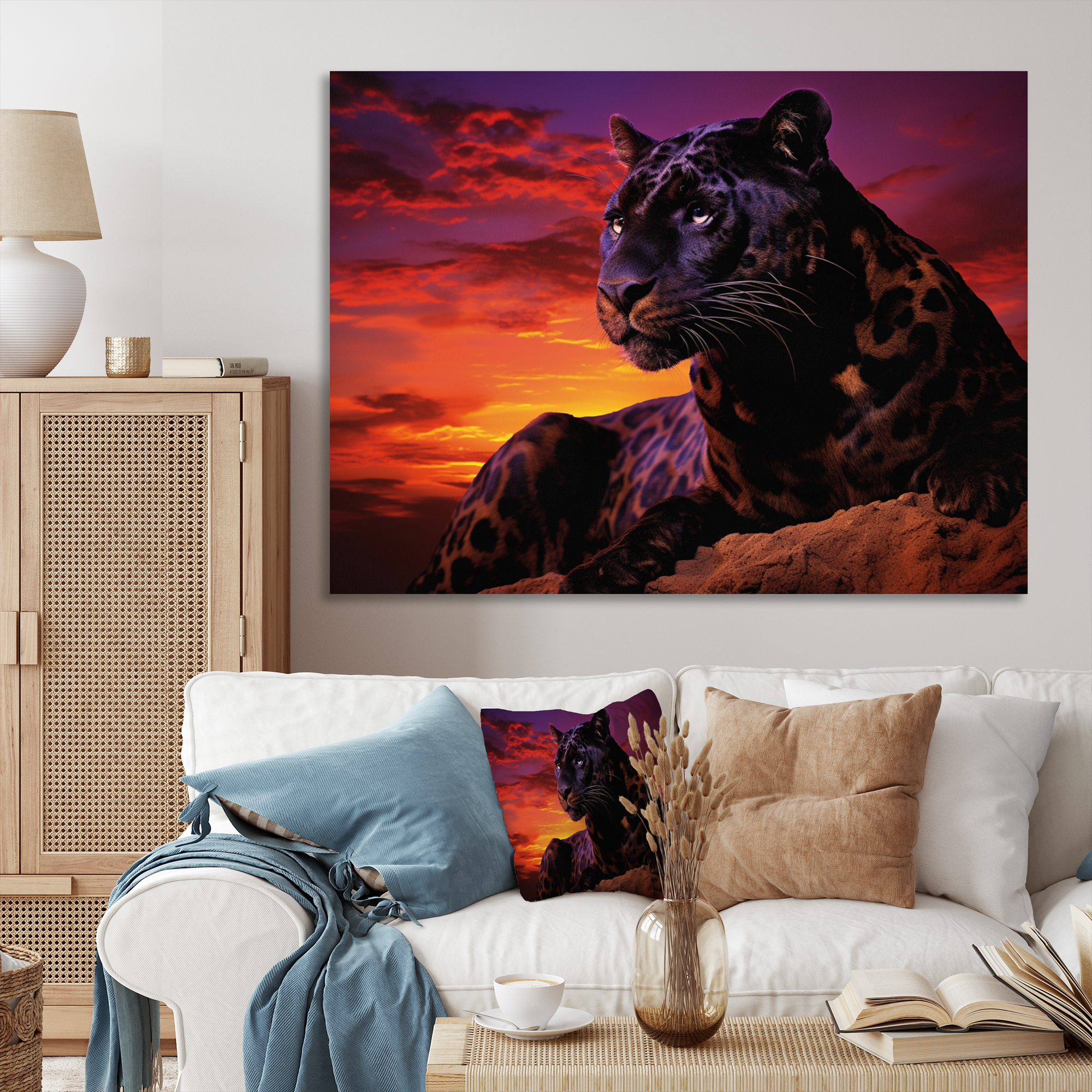 Designart "Orange violet Panther Against The Horizon I" Animals Wall ...
