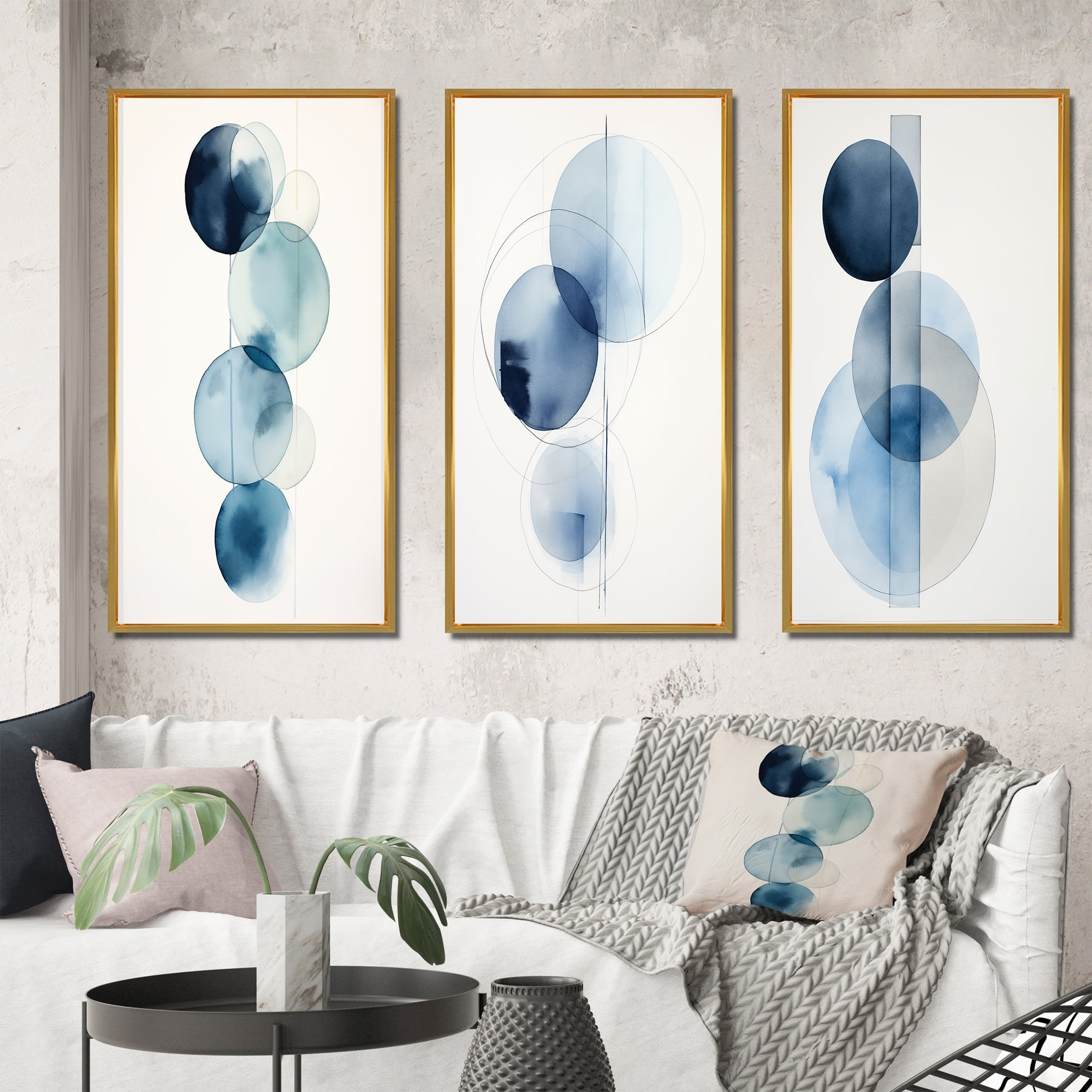 Designart "Orbicular Unity Retro Blue Watercolor I" Modern Geometric ...
