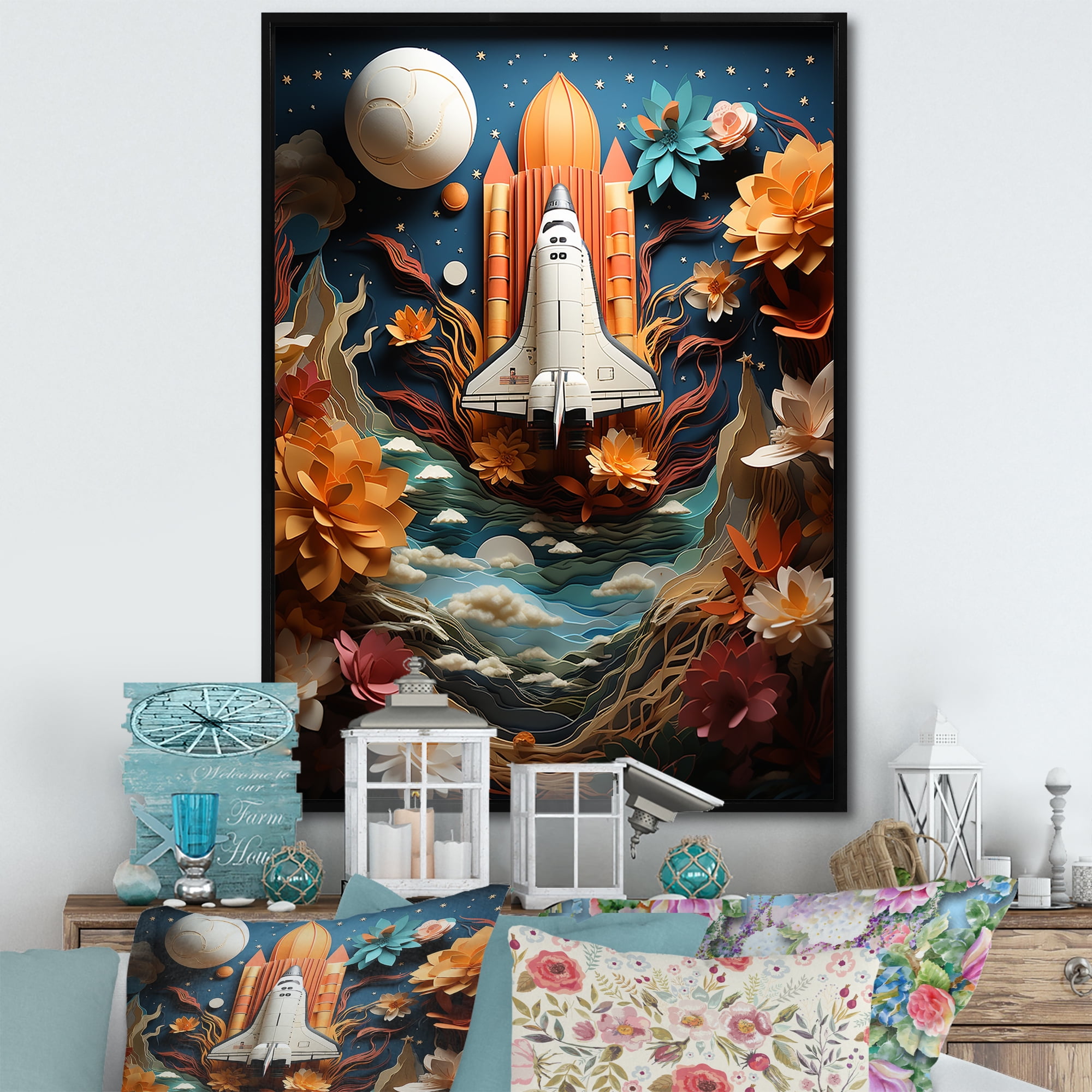 Designart "Orbiting Earth Space Shuttle Adventure II" Space Shuttle ...