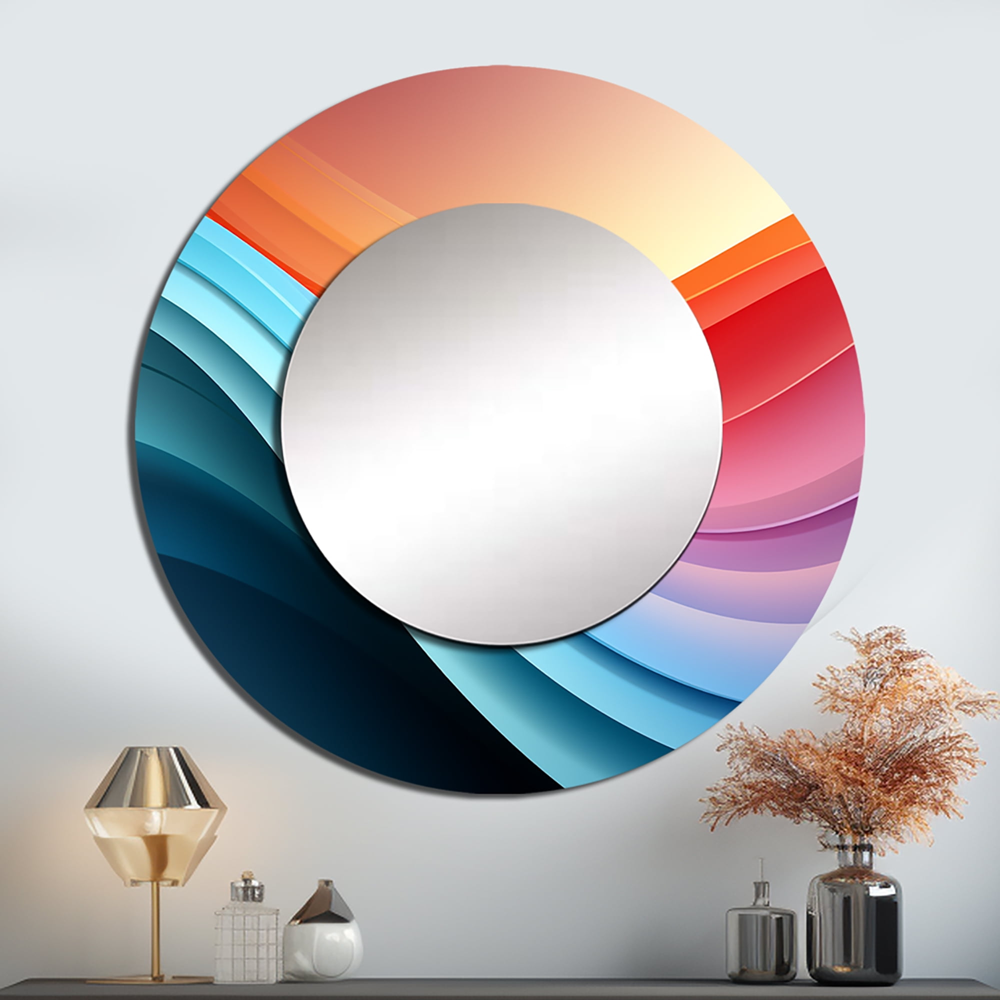 Designart "Orchestration of Hues I" Abstract Shapes Rund Mirror For ...