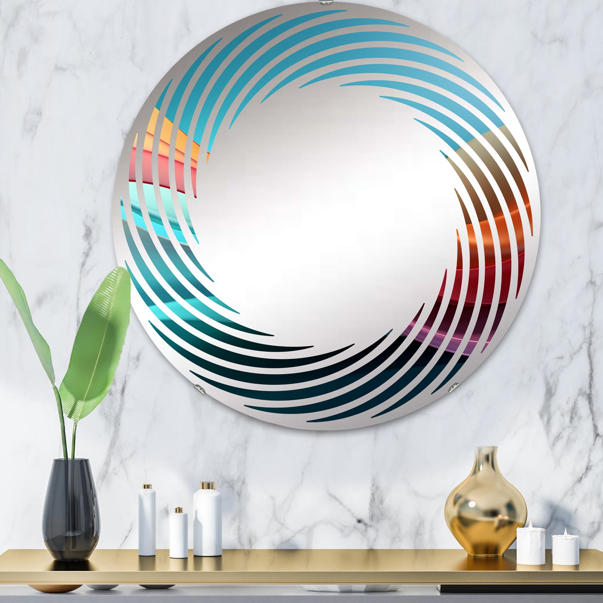 Designart "Orchestration of Hues III" Abstract Shapes Spiral Round Wall ...