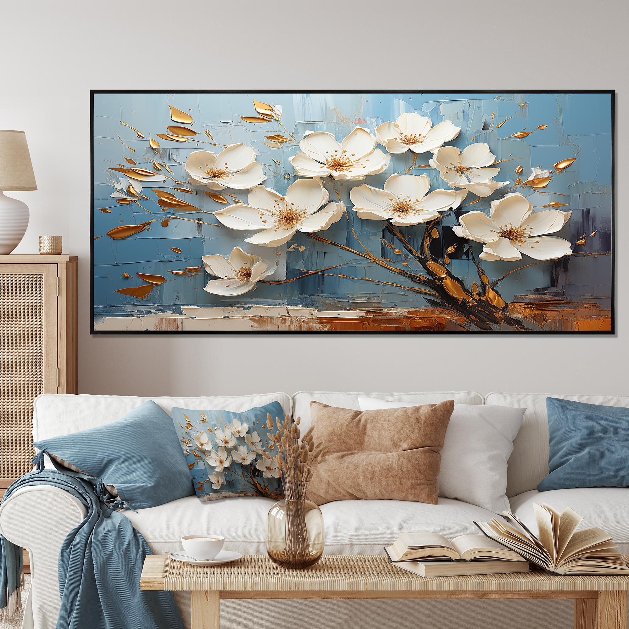 Designart "Orchid Serenity White and Blue Garden VI" Extra Large Floral ...