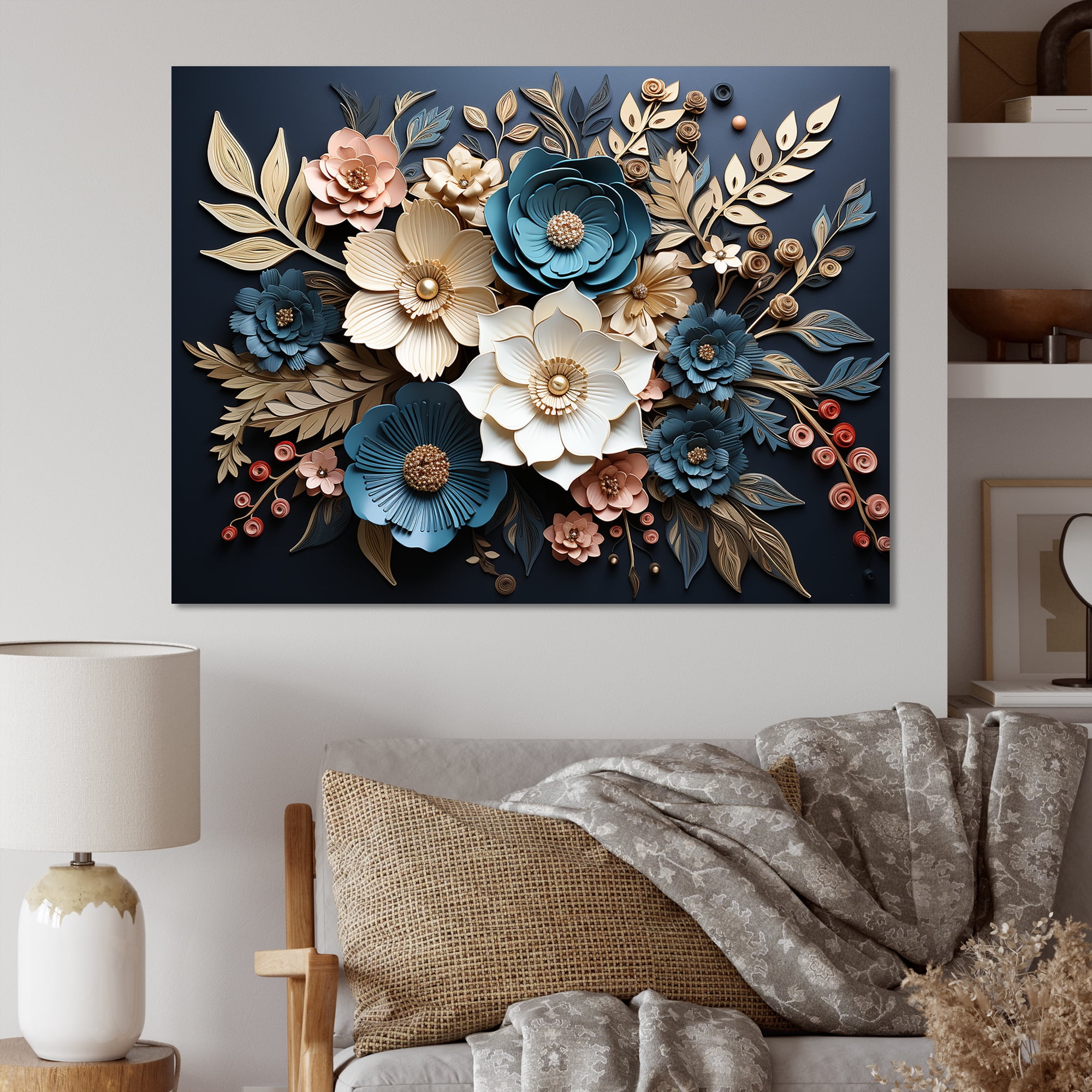 Designart "Orchid Serenity White and Blue Garden III" Extra Large ...