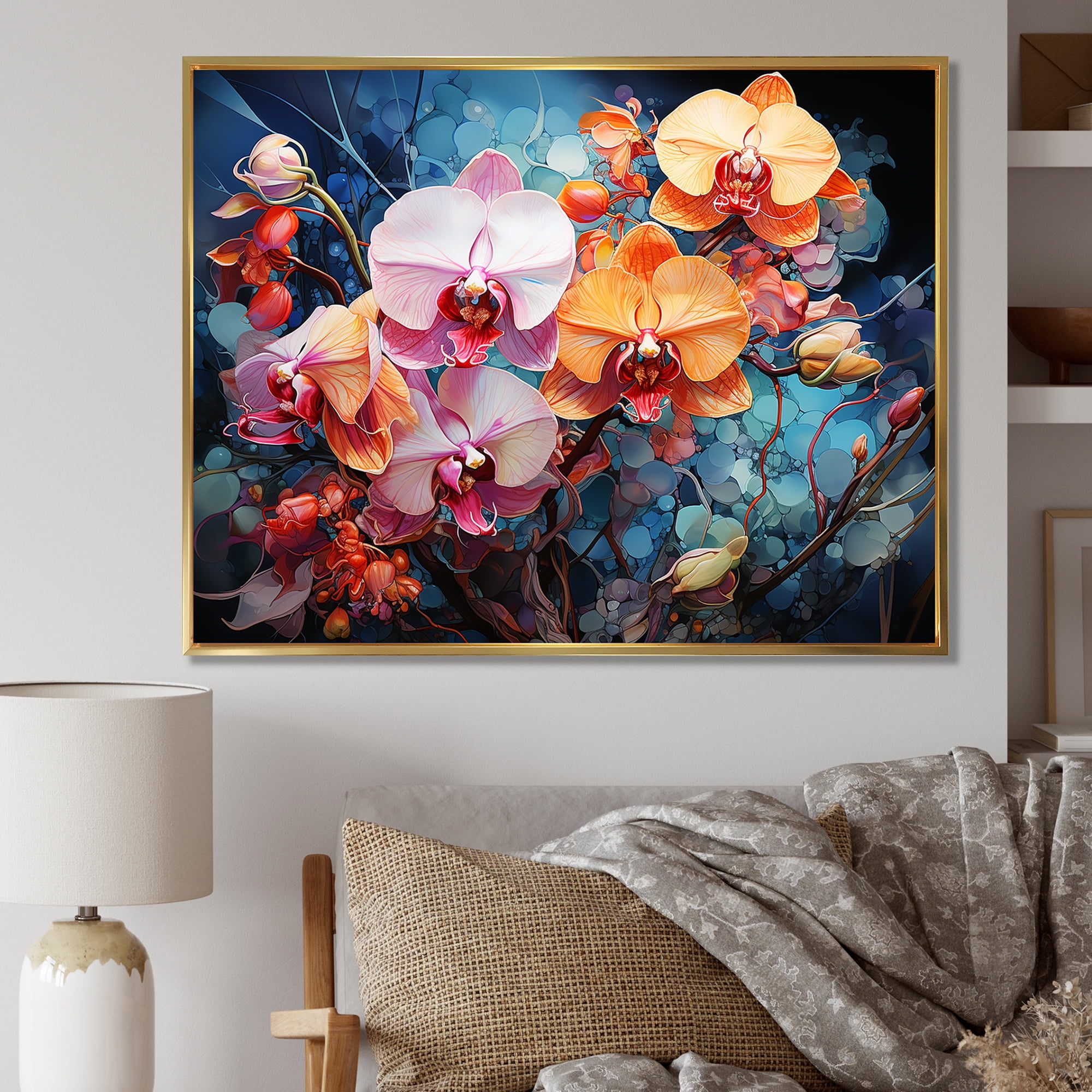 Designart "Orchids In Wild Pink And Orange Expression" Orchids Floater ...