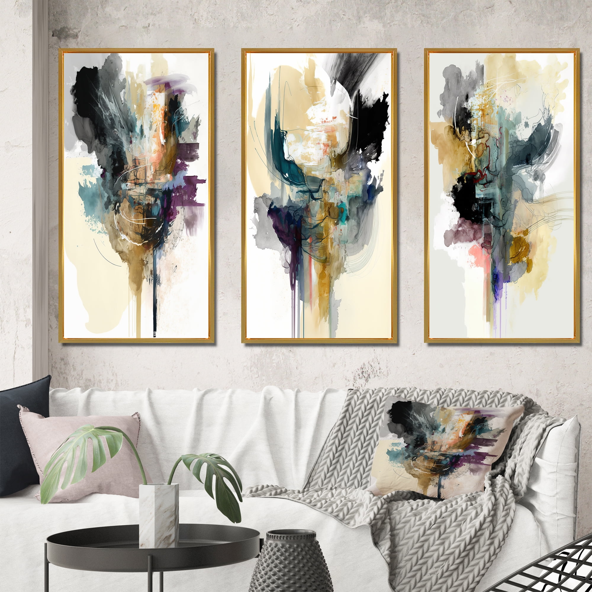 Designart "Order Amidst Alizarin Hues I" Abstract Liquid Ink Framed ...