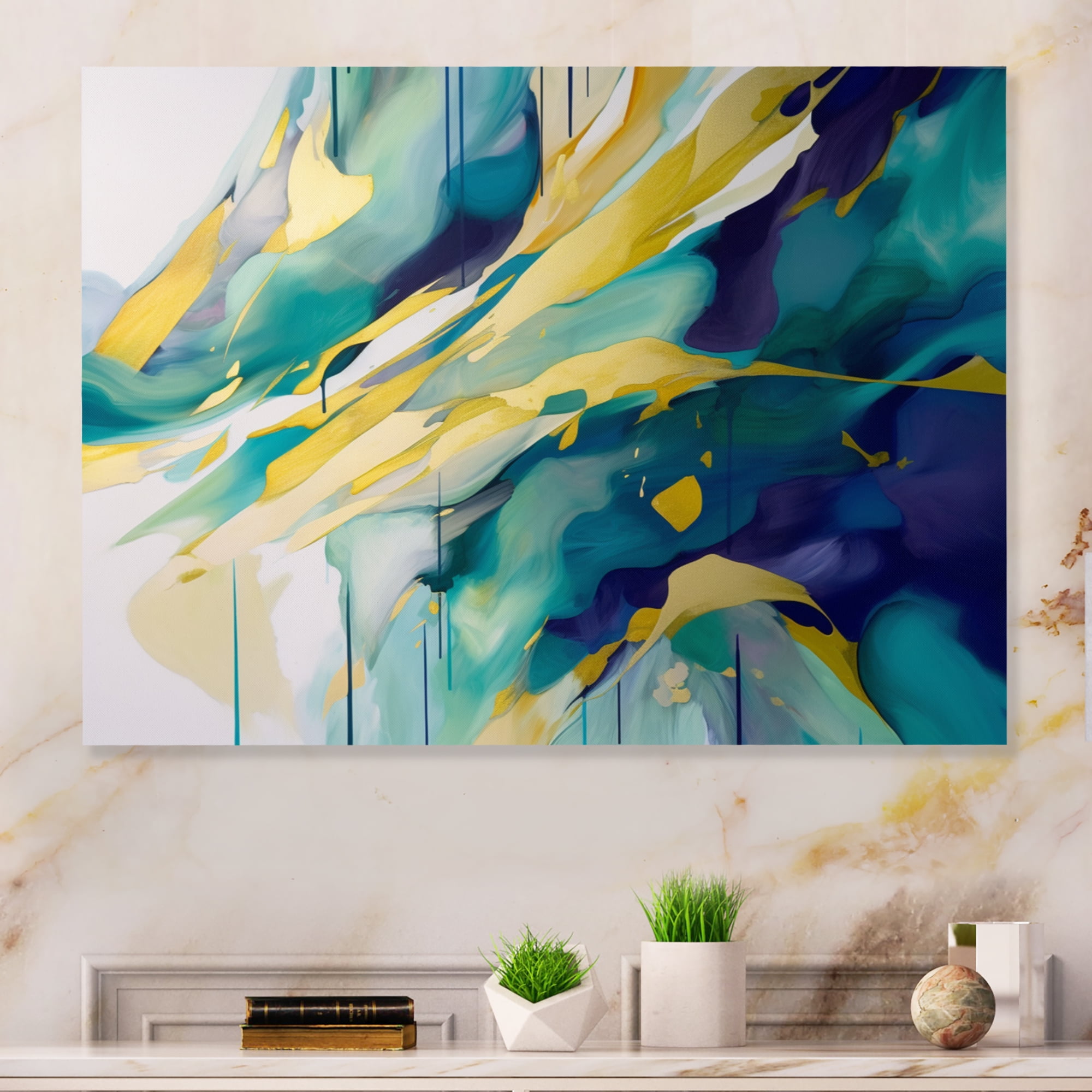 Designart "Order in Complexity with Gold and Turquoise I" Abstract ...