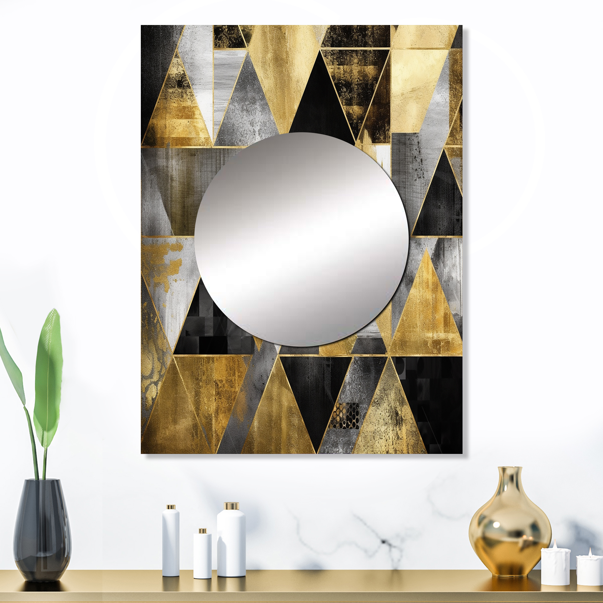 Designart "Order in Gold Geometry II" Modern Geometric Mirror Wall ...