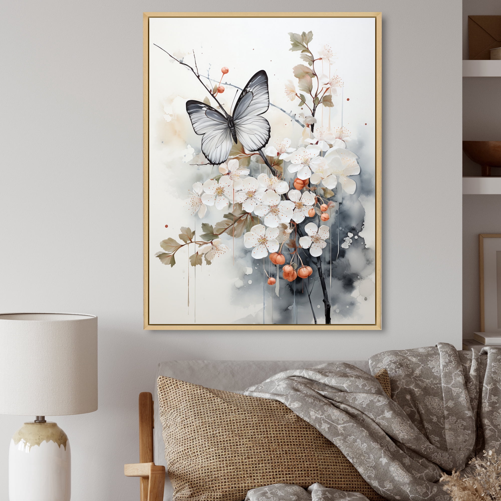 Designart "Oriental Design Monochromatic Lepidoptera" Asian Floater ...