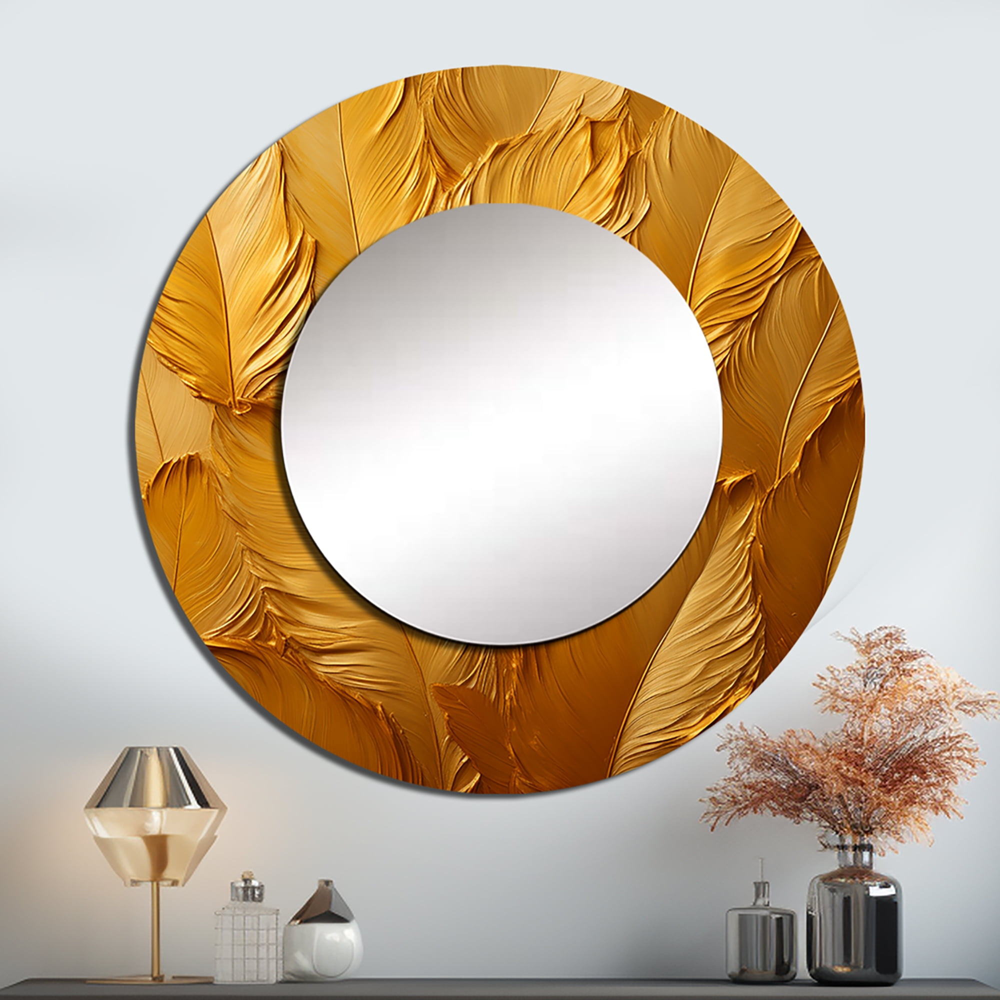 Designart "Ostriches Adorned In Golden Feathers" Ostriches Rund Mirror ...
