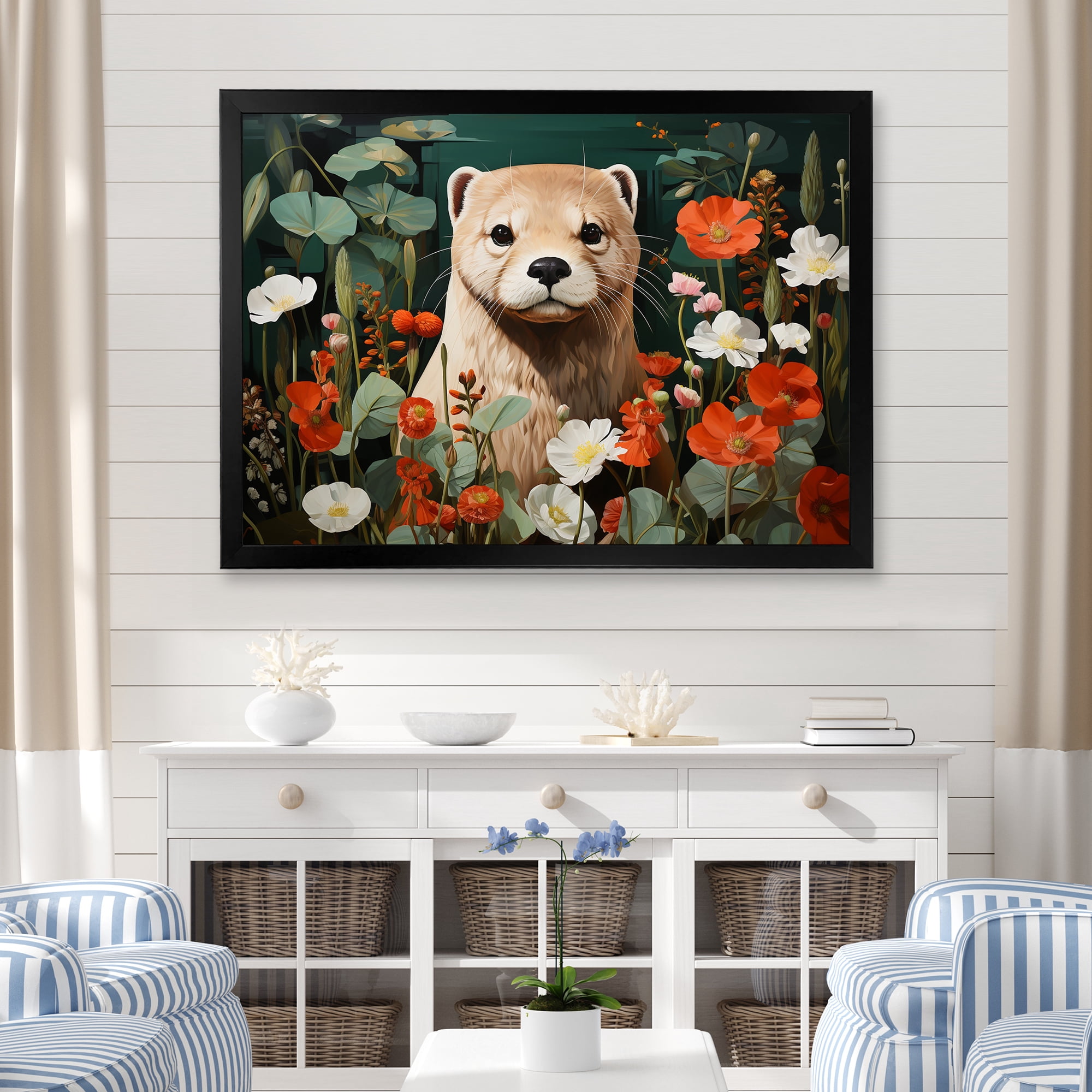 Designart "Otter's Playfulness Amidst Tropical Blooms II" Animals ...