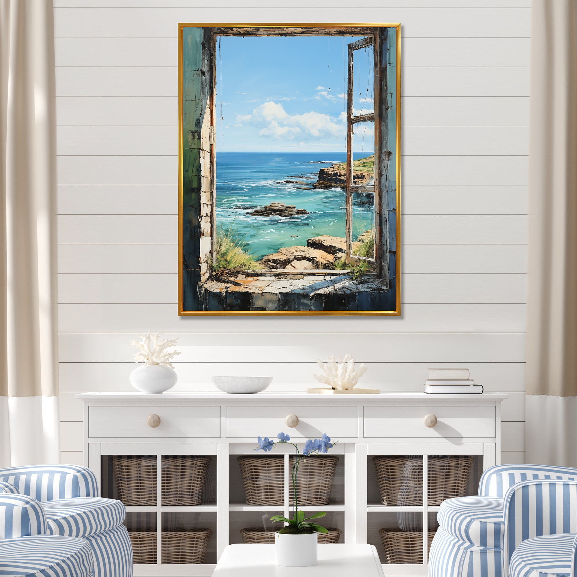 Designart "Outlook through Ocean Windows for Sailors II" Coastal Framed ...