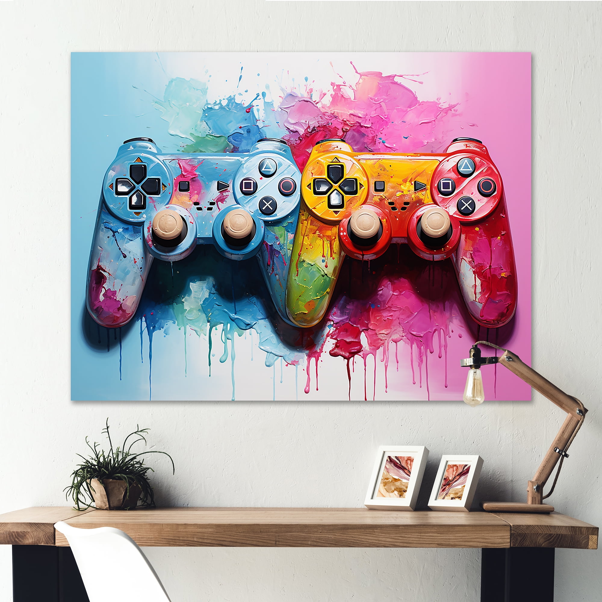 Designart "PS Video Game Controllers Pink and Blue Edition" Fashion ...