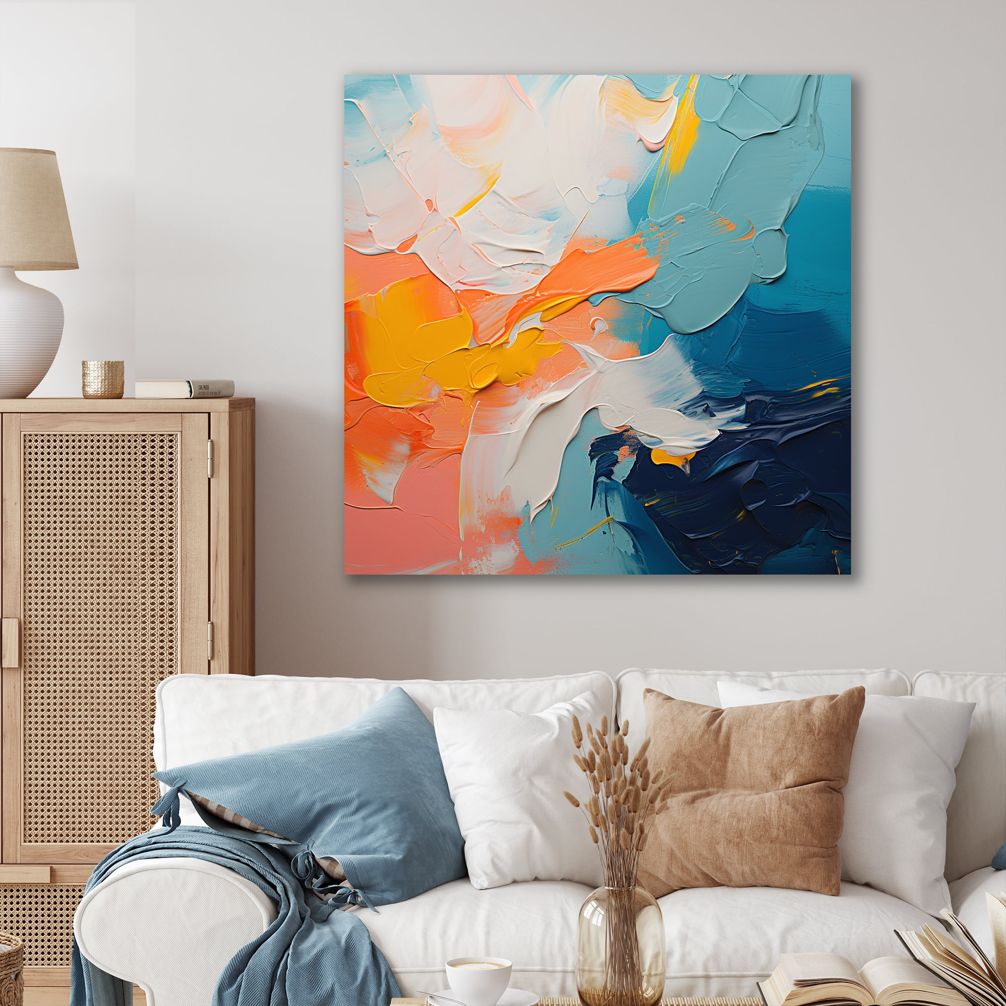Designart "Paint Abstract Expression in Blue and Orange IV" Abstract ...