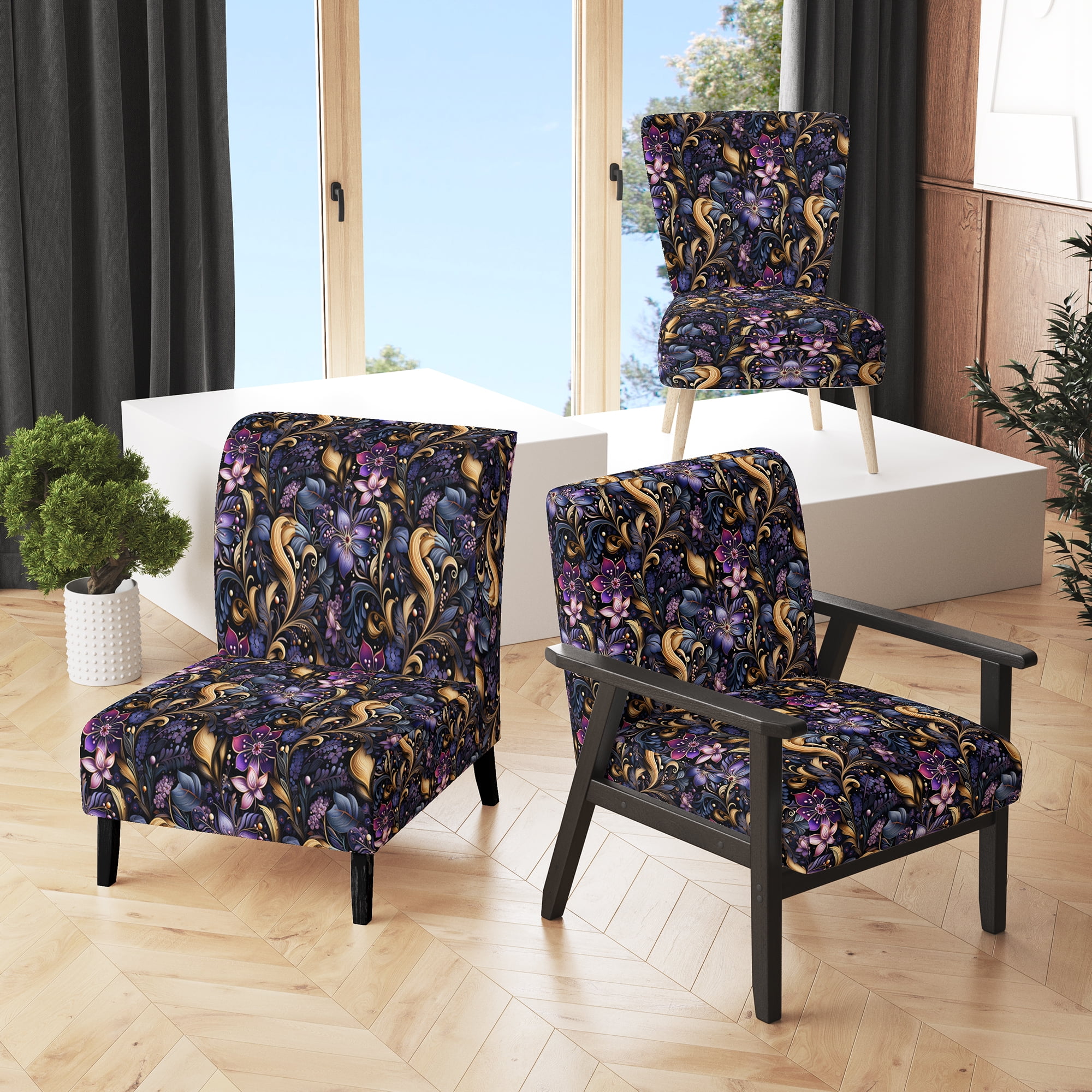 Designart "Paisley Dream" Blue Floral Upholstered Accent Chair ...