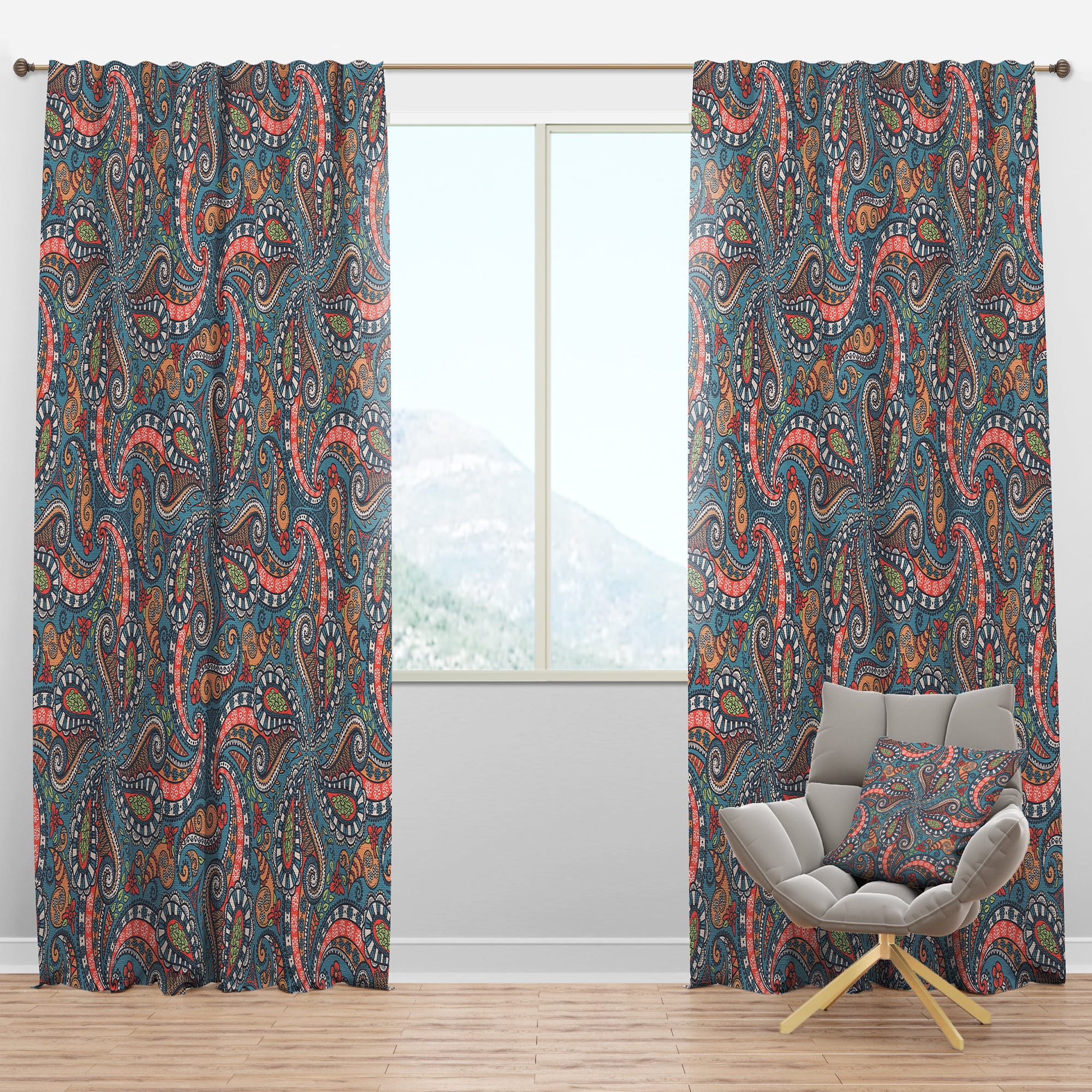 Designart 'Paisley Pattern I' Bohemian & Eclectic Blackout Curtain ...