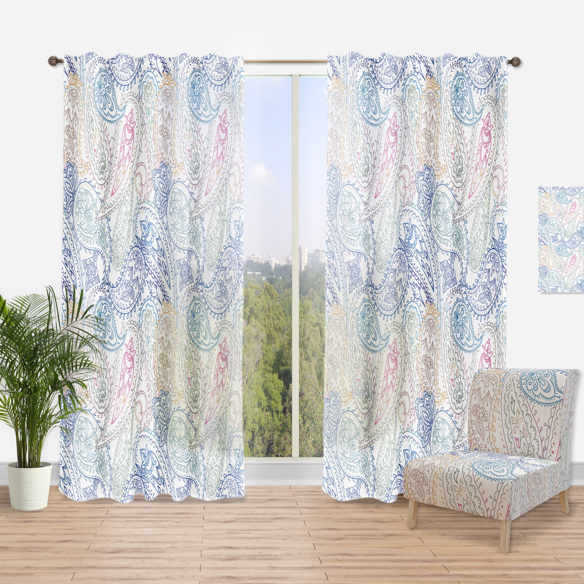 Designart Paisley Pattern VI Bohemian & Eclectic Curtain Panel - White ...