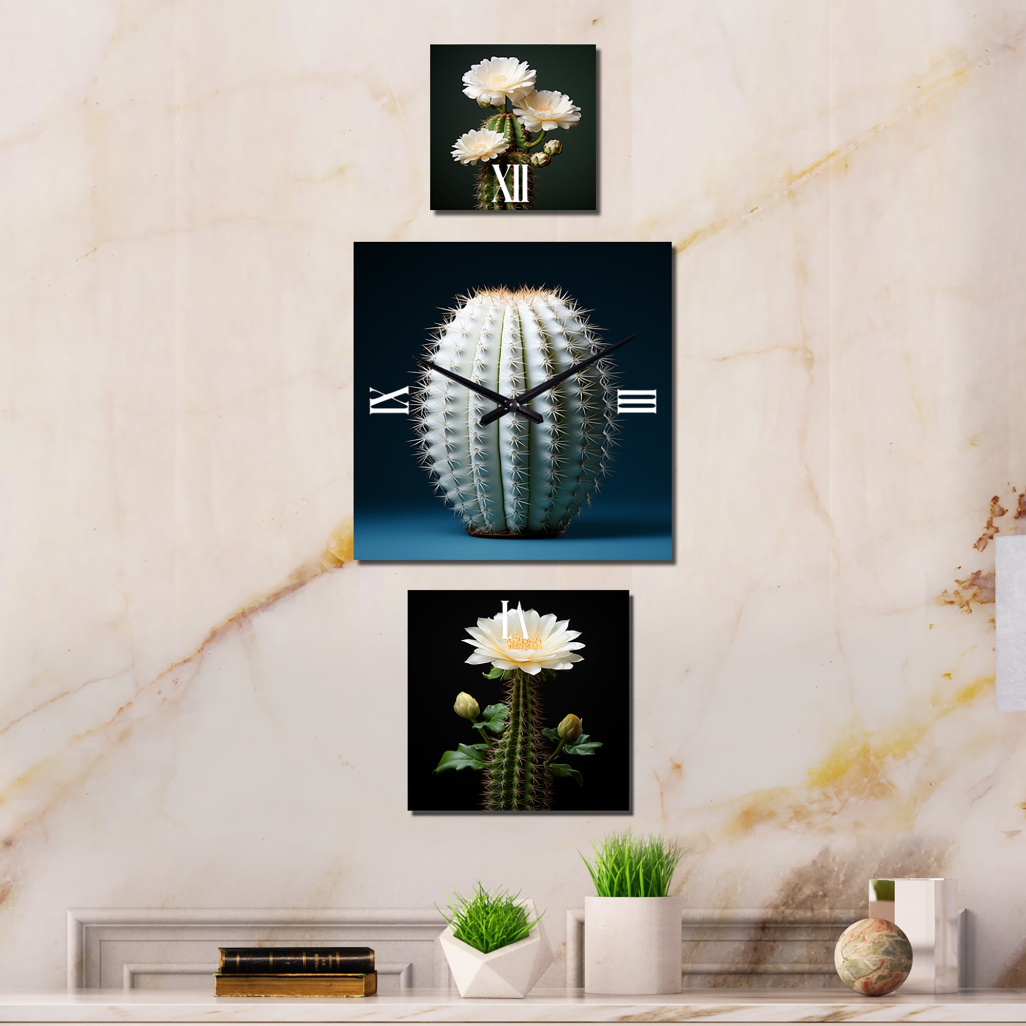Designart "Pale Cactus Solitude" Cactus Multipanel Clock For Living ...