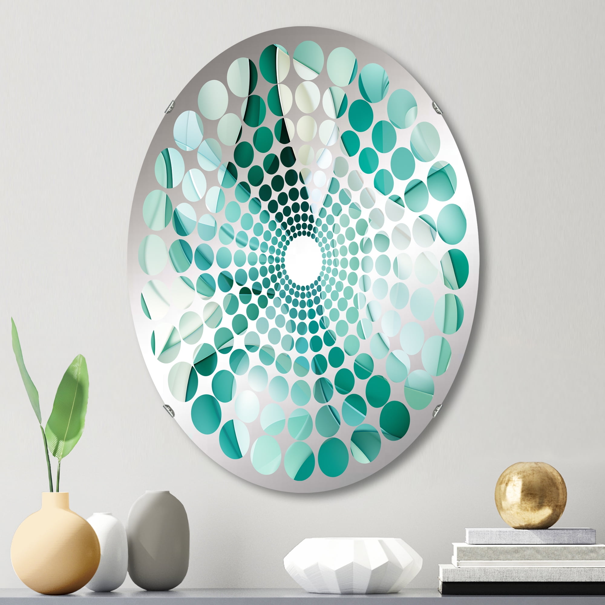 Designart "Pale Seaglass Mosaic" Abstract Radial Dot Round Wall Mirror ...