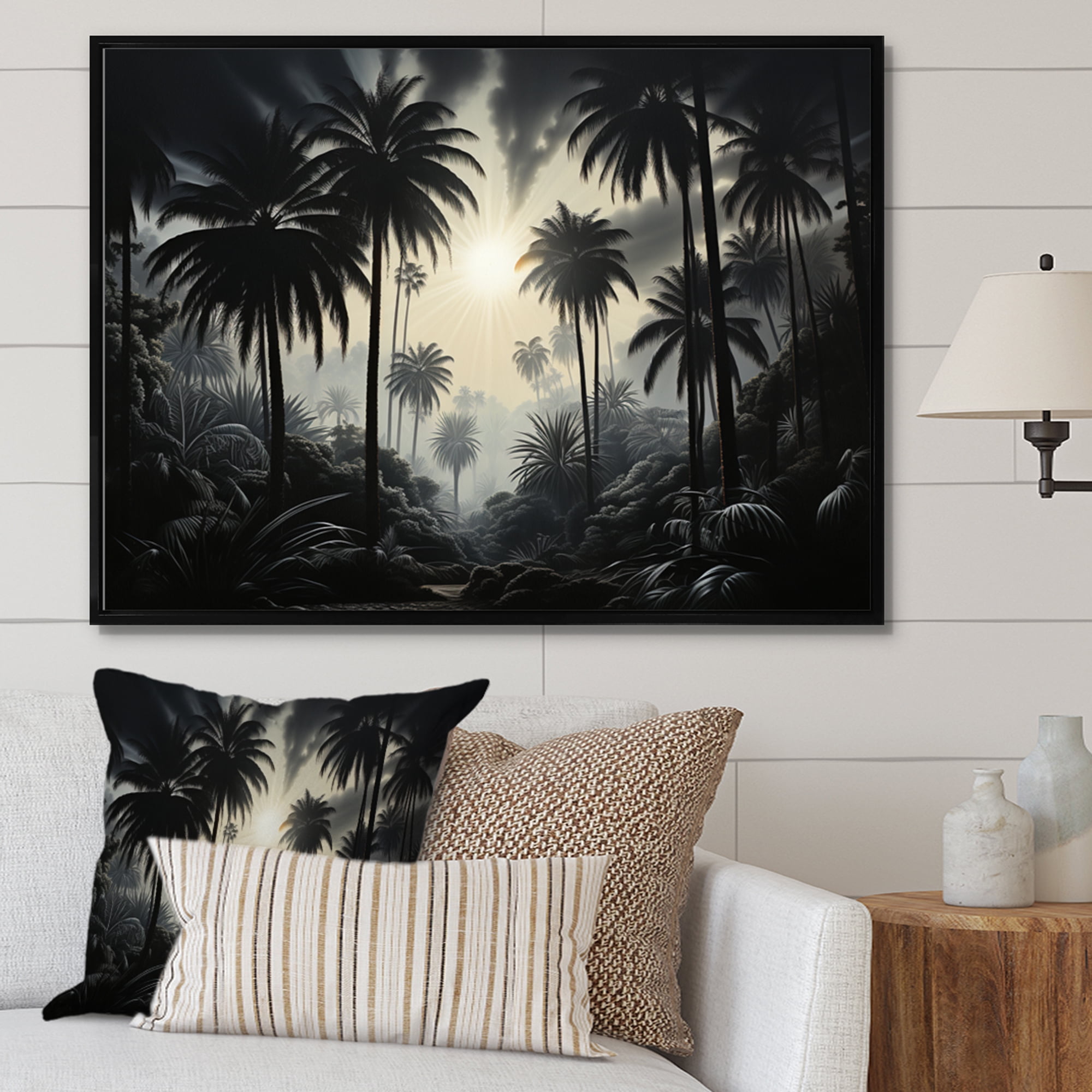 Designart "Palm At Night Palm Trees" Floral Floater Framed Wall Art ...