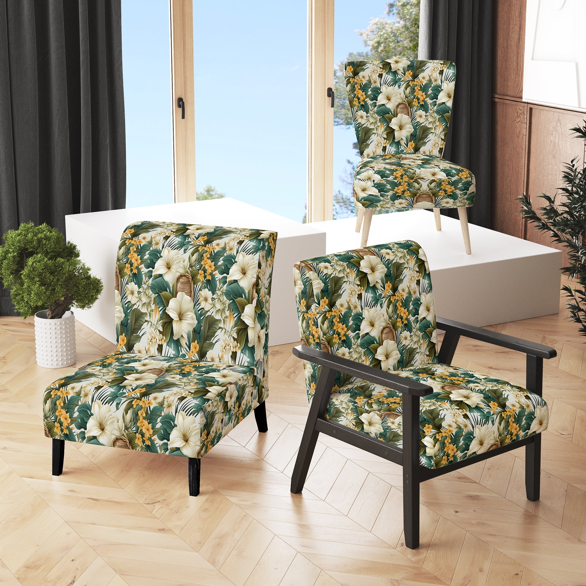 Designart "Palm Oasis Dream" Green Tropical Upholstered Accent Chair ...