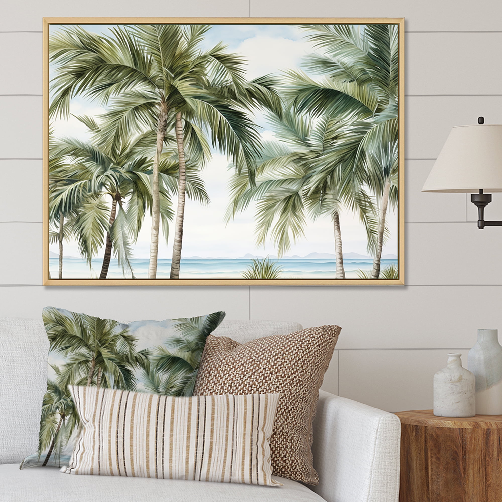 Designart "Palm Trees By The Beach I" Palms & Palm Trees Floater Framed ...
