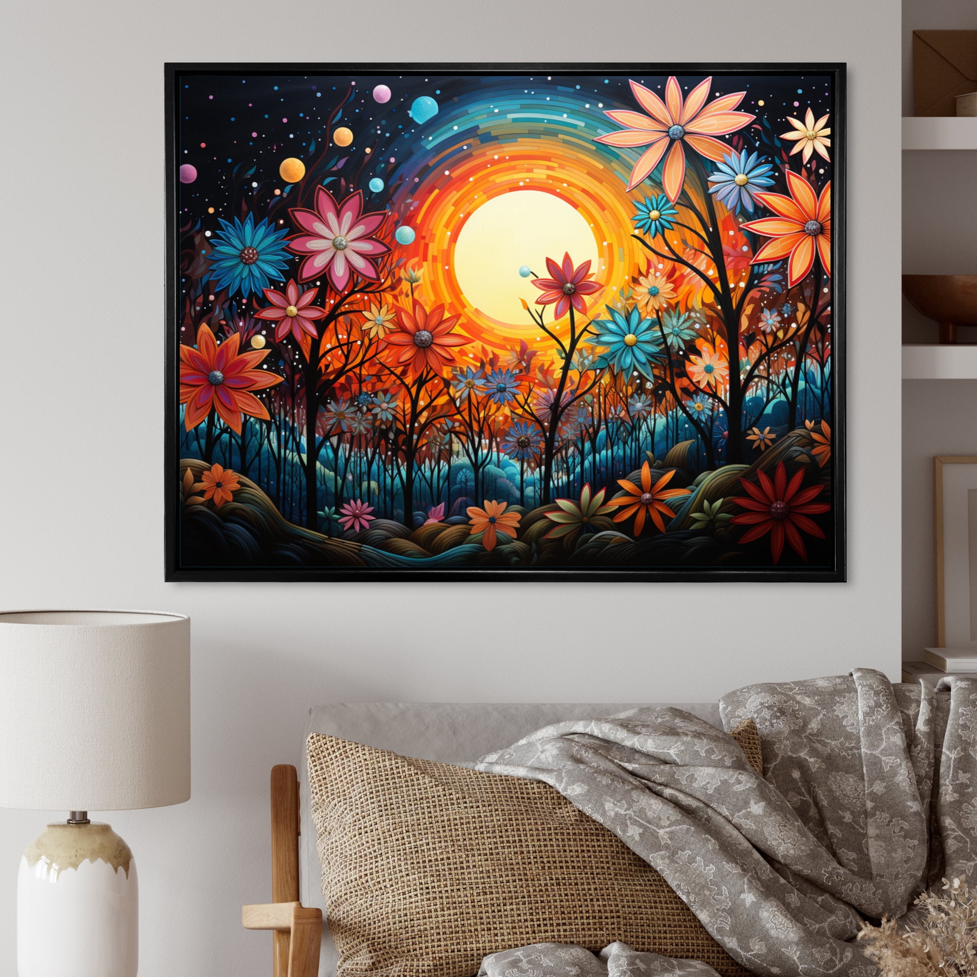 Designart "Palm Trees Palm Dot composition" Palm Trees Floater Framed ...