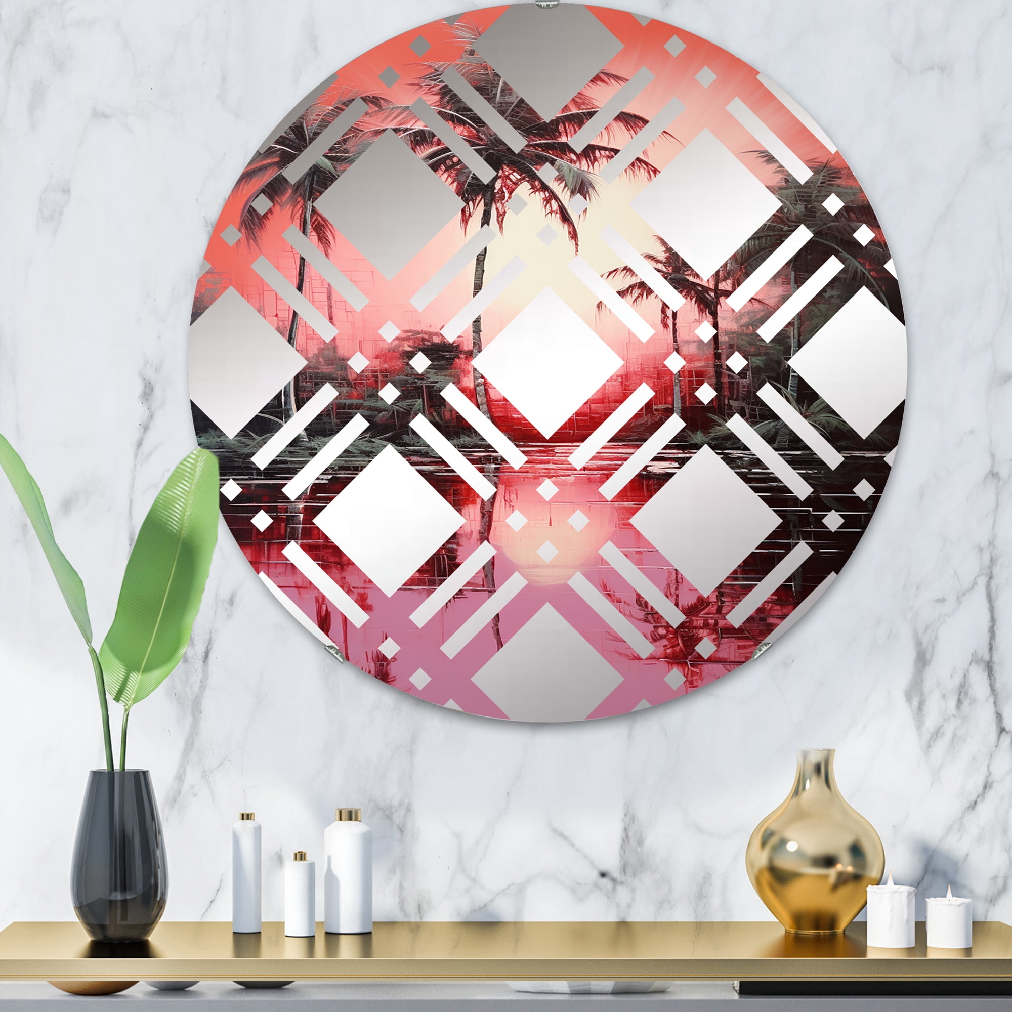Designart "Palm Trees by the Shore with Ruby Reflections" Palms & Palm ...