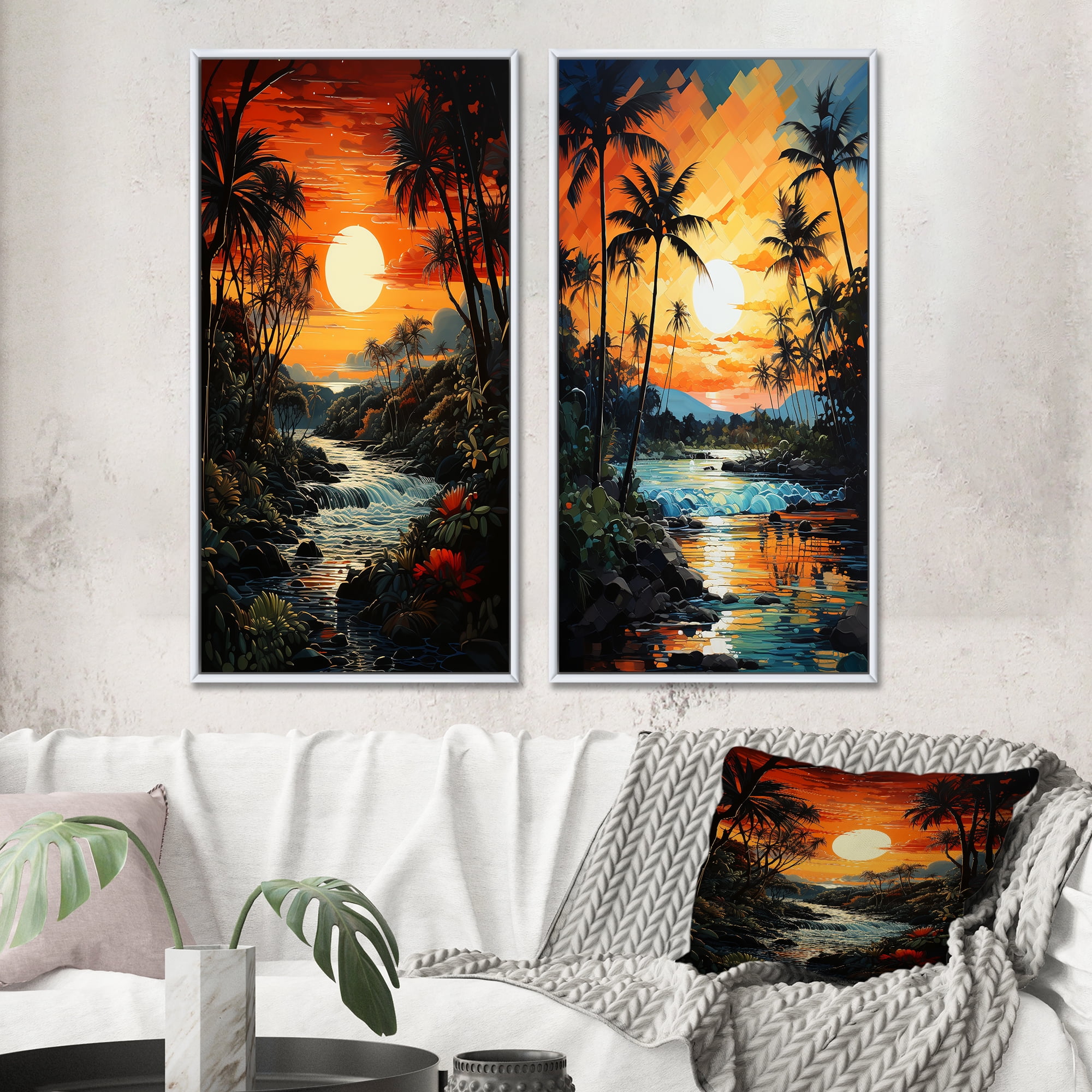 Designart "Palm Trees Tropical Painting VI" Palms & Palm Trees Framed ...