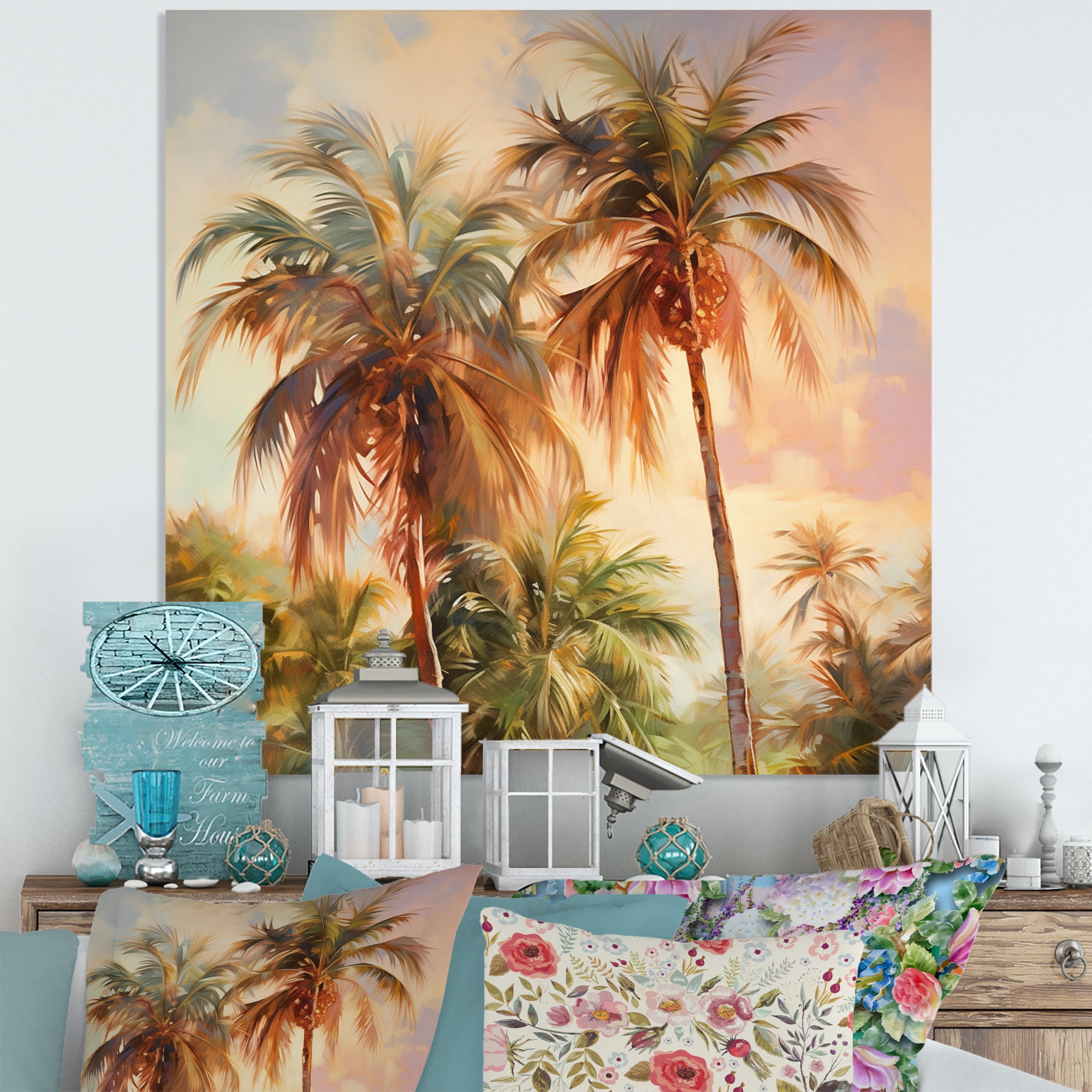 Designart "Palm Trees love Sunset II" Floral Metal Wall Art - Walmart.com
