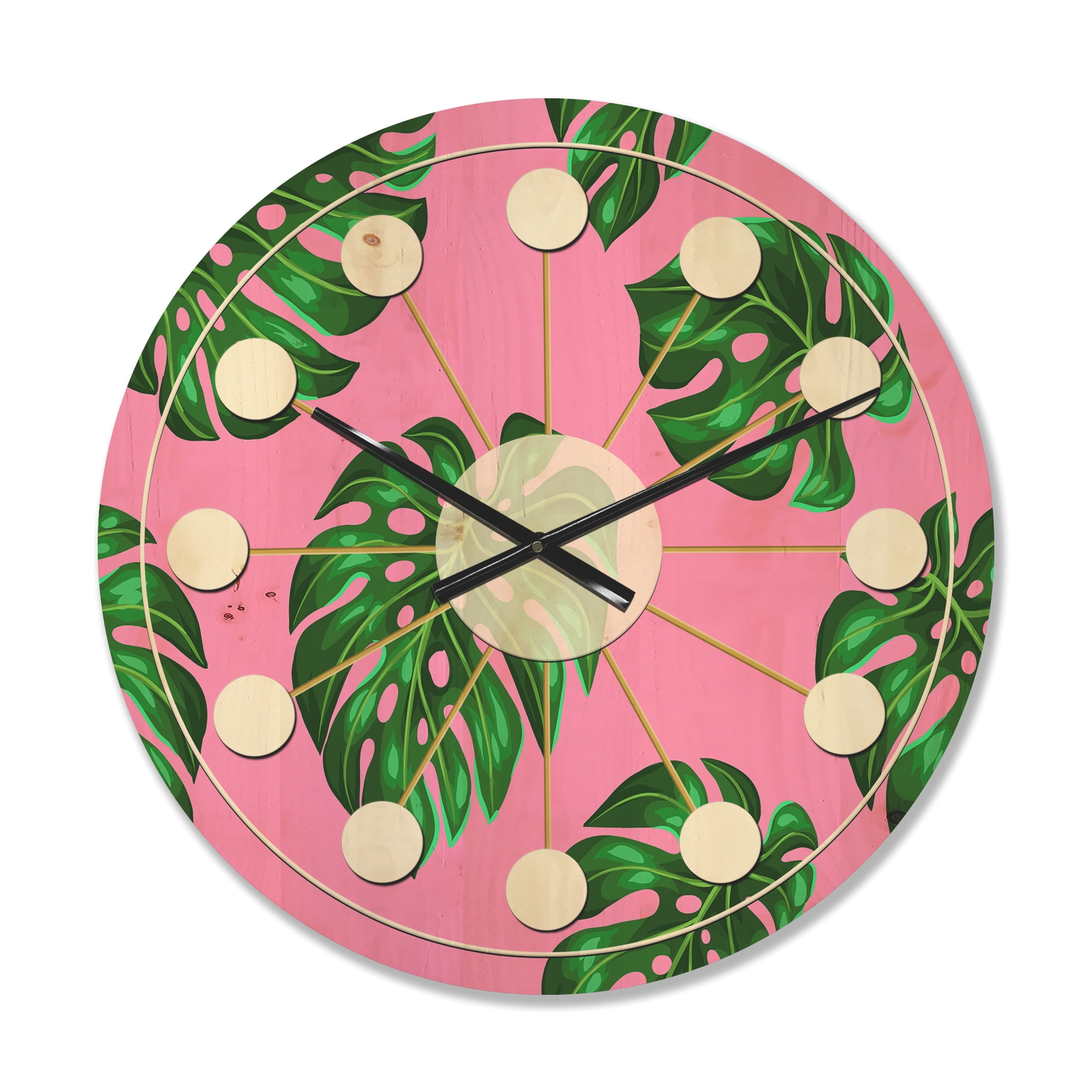 Designart 'Palm Tropical Leaves III' Mid-Century Modern Wood Wall Clock ...