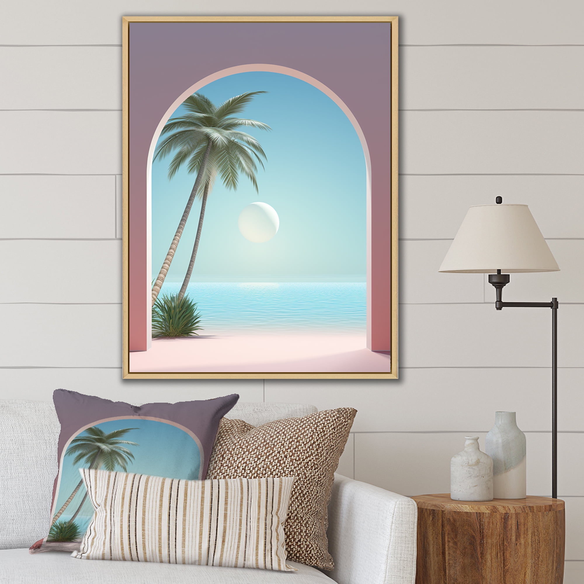 Designart "Palm With A View Of The Pearl Paradise Ocean" Palms & Palm ...
