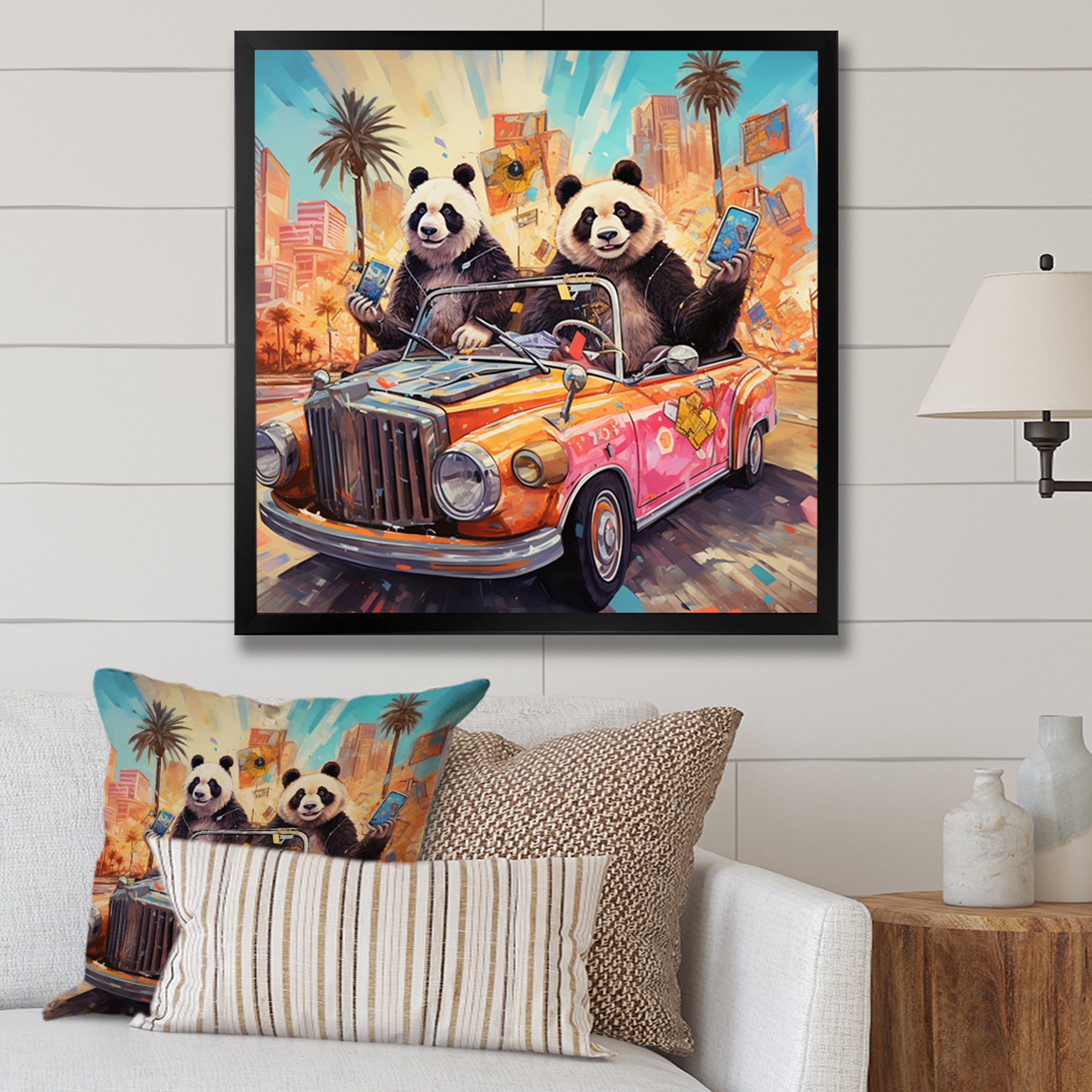 Designart "Pandas' Bamboo Joyride in Vegas" Animals Framed Wall Art ...