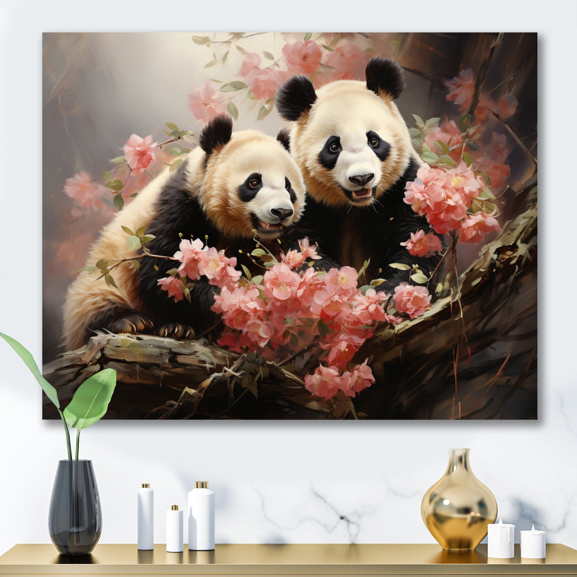 Designart "Pandas Playful China Art painting II" Animals Wall Decor ...