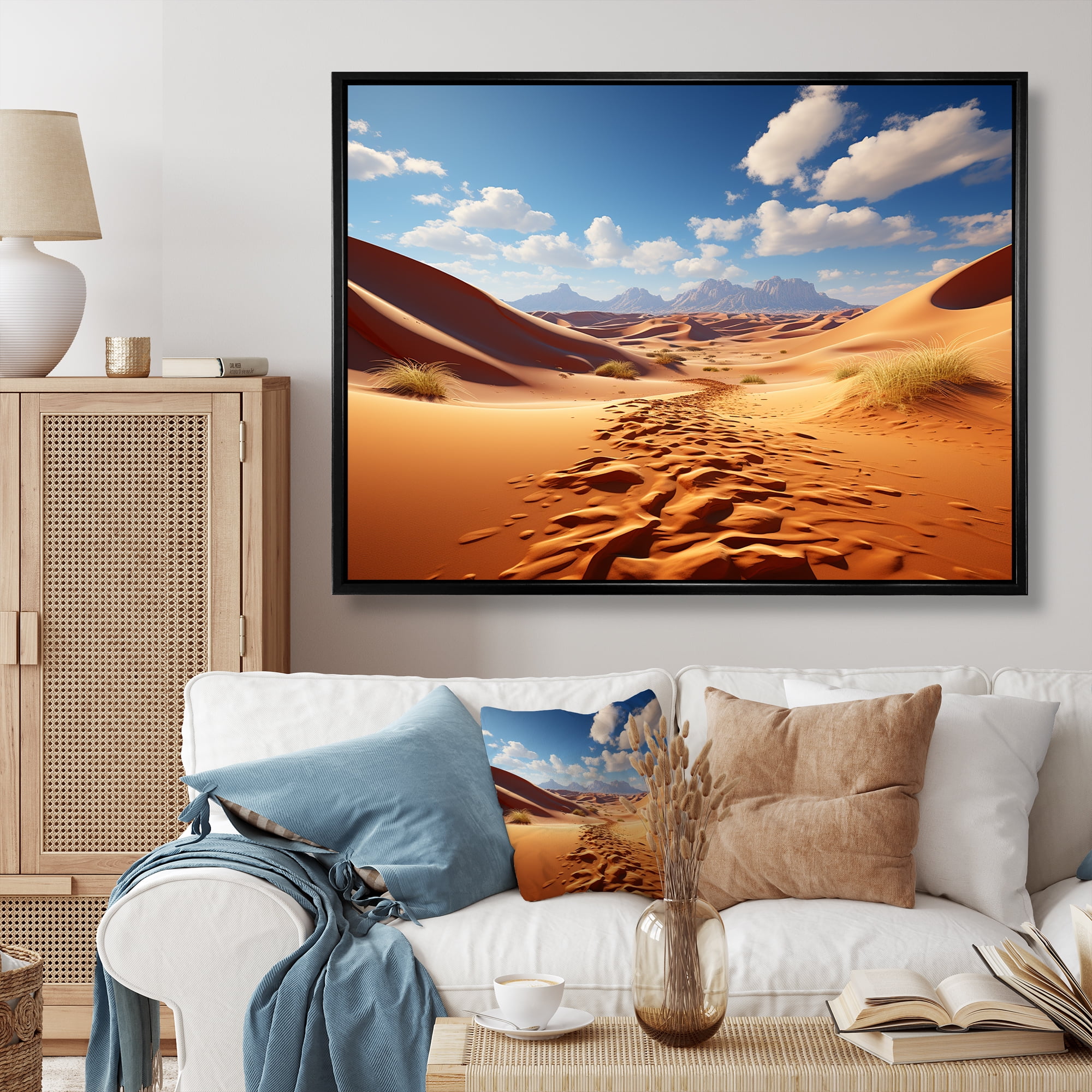 Designart "Panoramic Desert Dunes Horizon Views V" Landscapes Framed ...