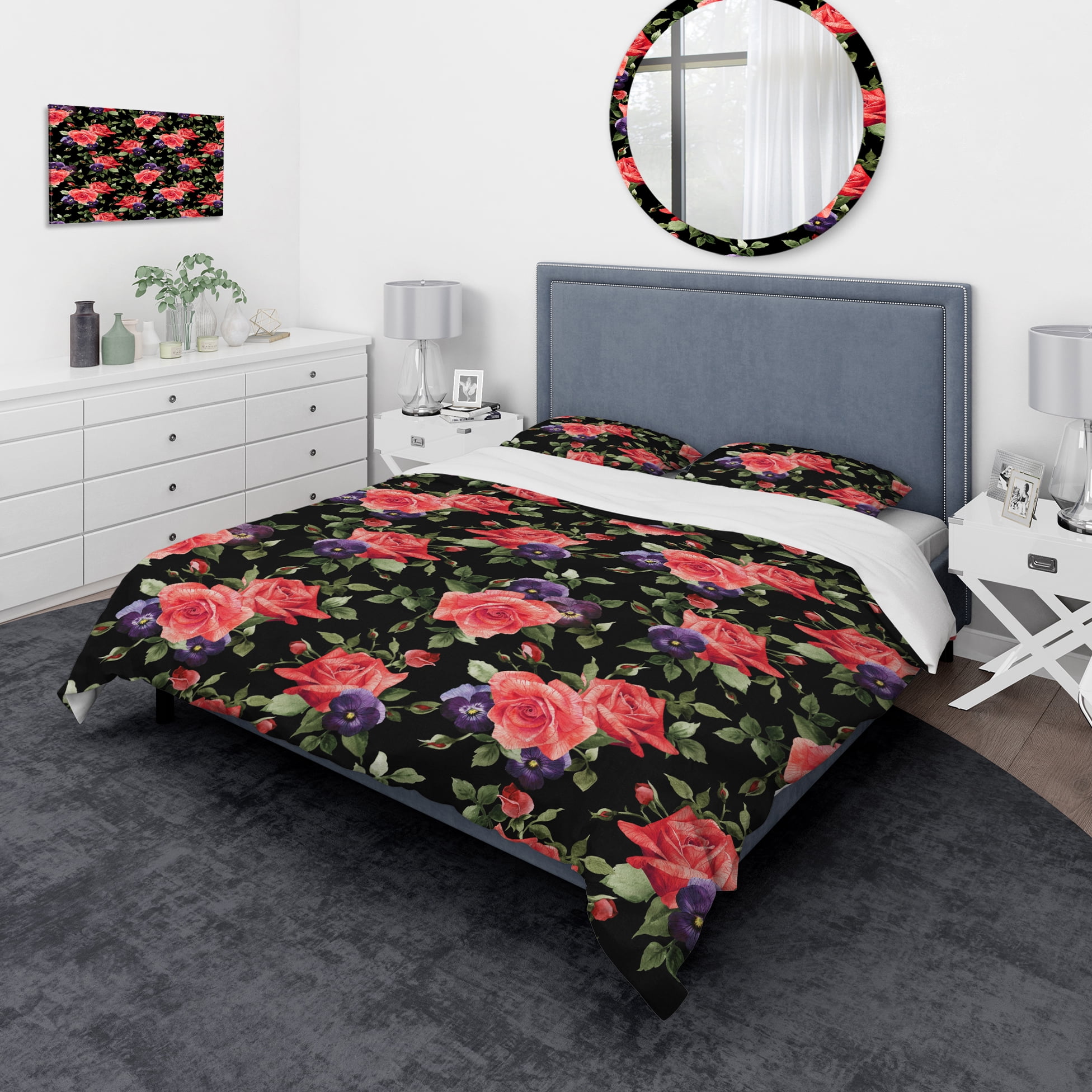 Designart 'Pansy Flowers Rose Patterns' Modern & Contemporary Duvet ...