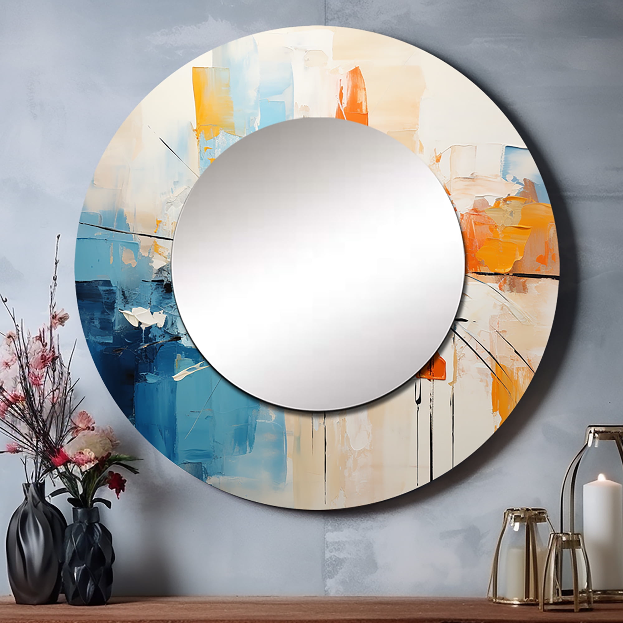 Designart "Paper happiness I" Abstract Collages Orange Large Round ...