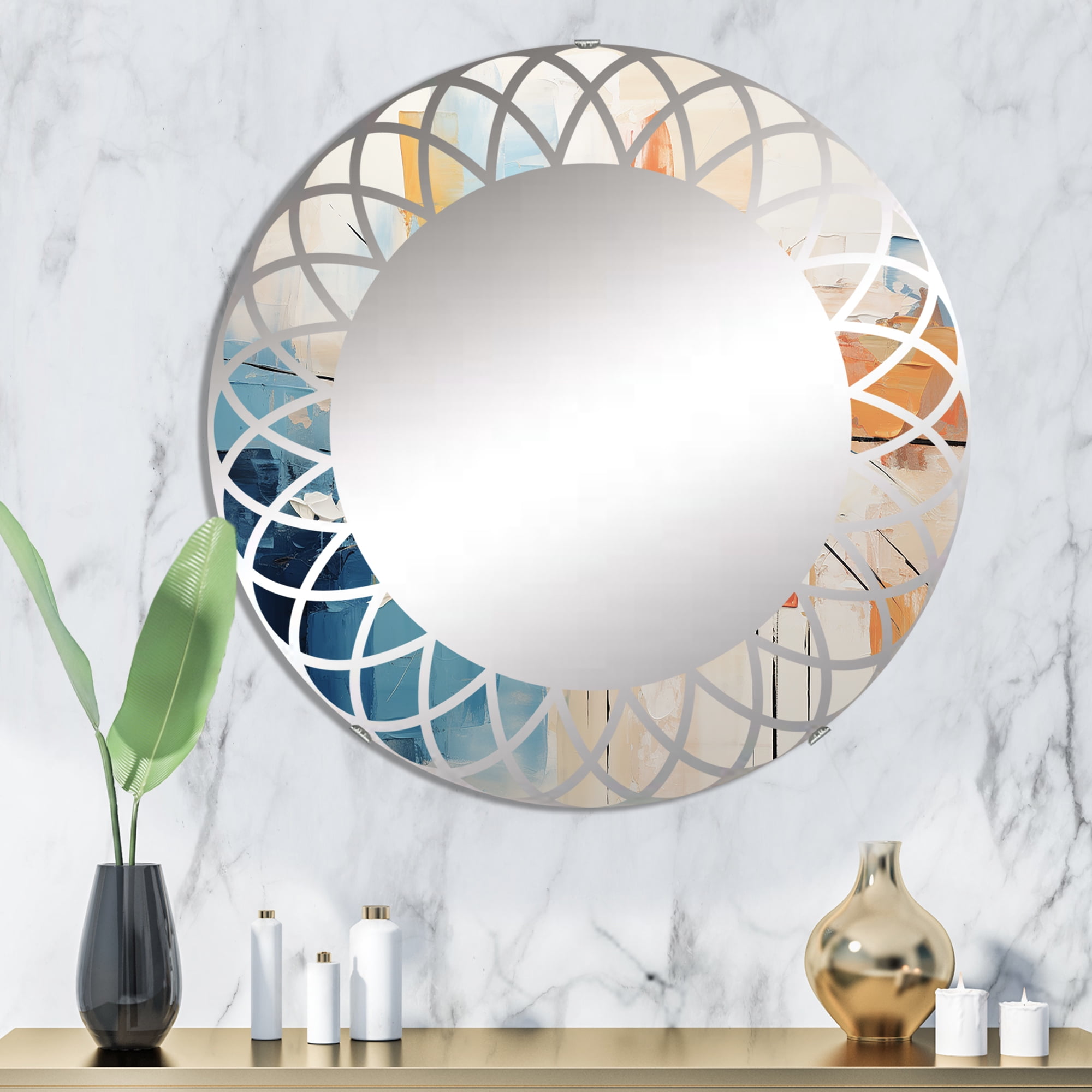 Designart "Paper happiness I" Abstract Collages Round Wall Mirror ...