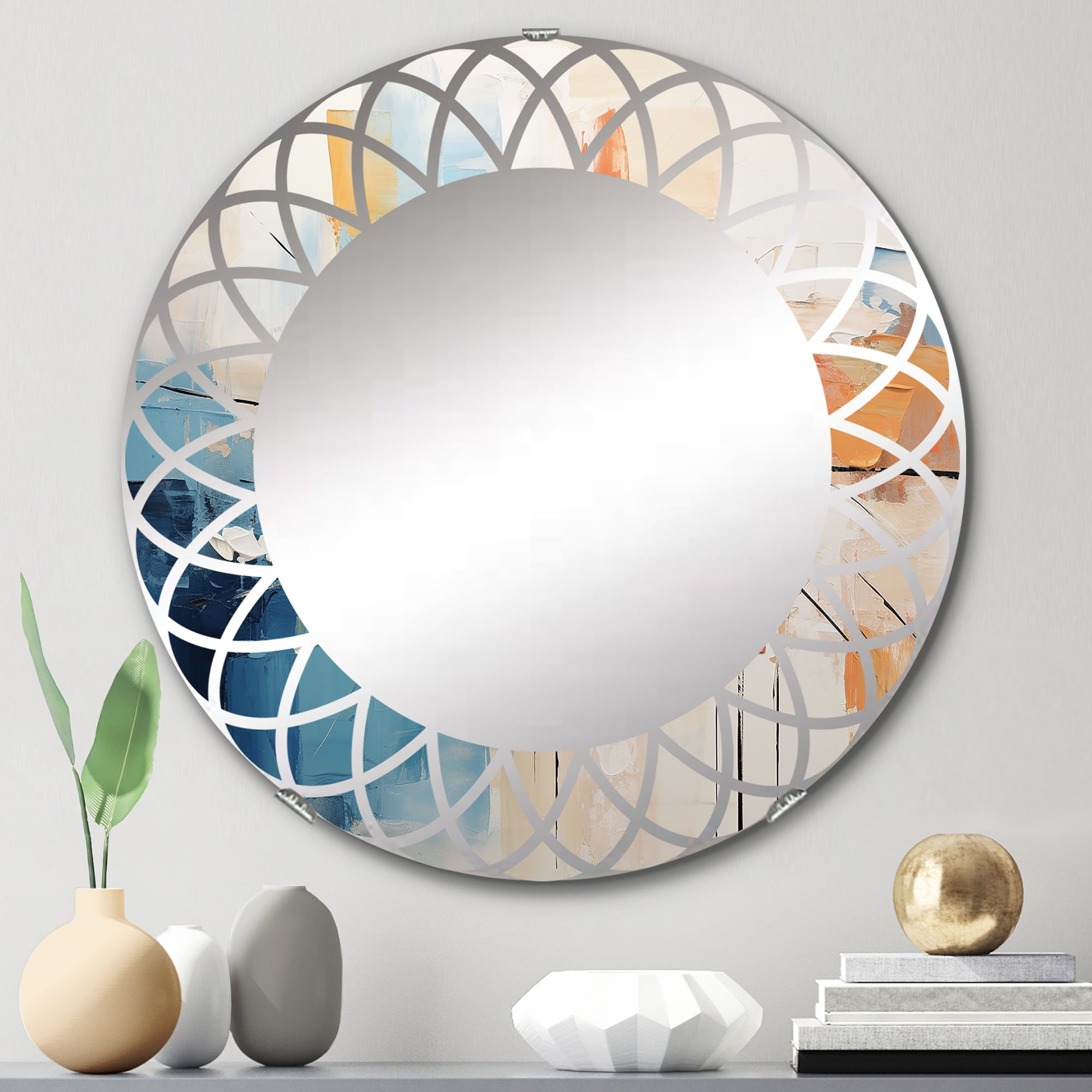 Designart "Paper happiness I" Abstract Collages Round Wall Mirror ...