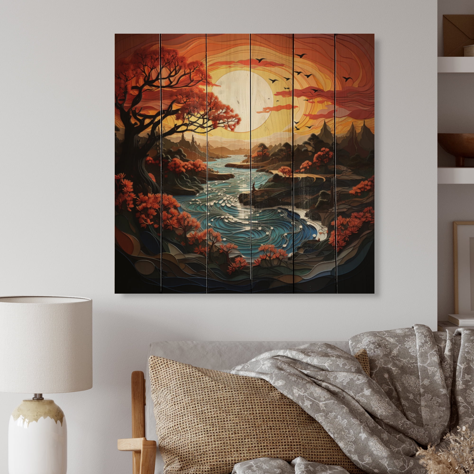 Designart "Papercut Silence Orange Sunrise I" Landscapes Print on ...